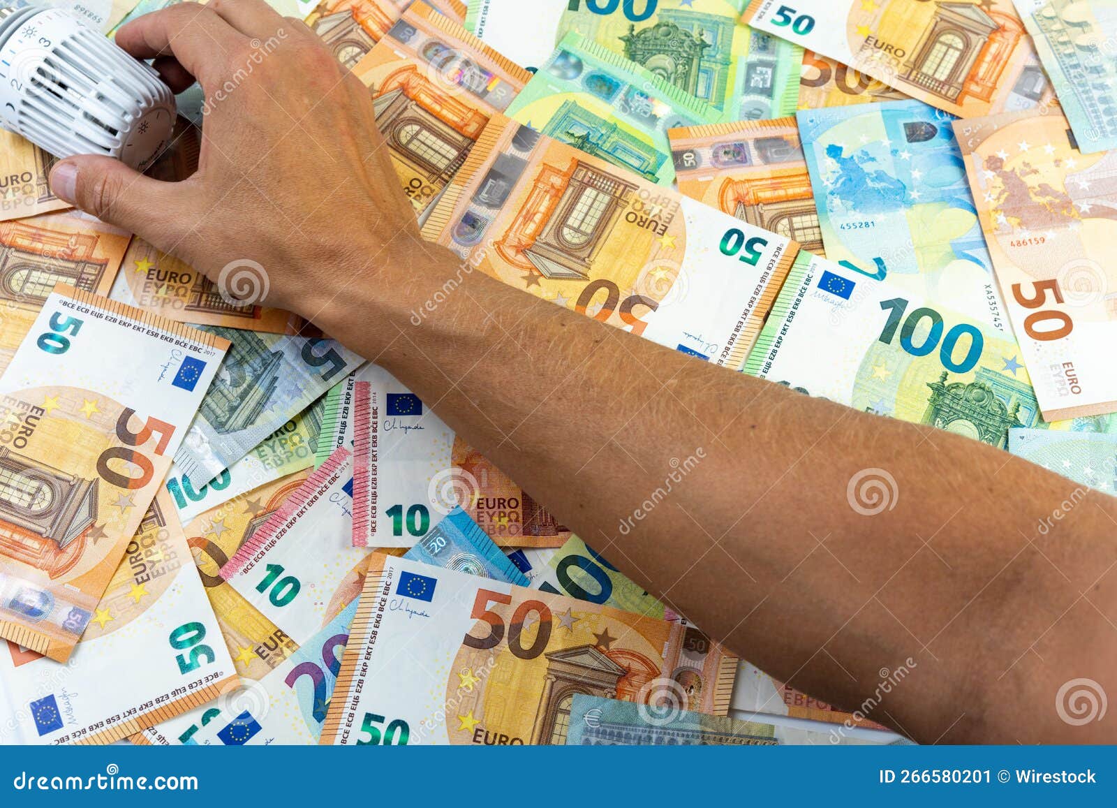 Hand on the Stack of a Pile of Euro Banknotes Stock Image - Image of ...
