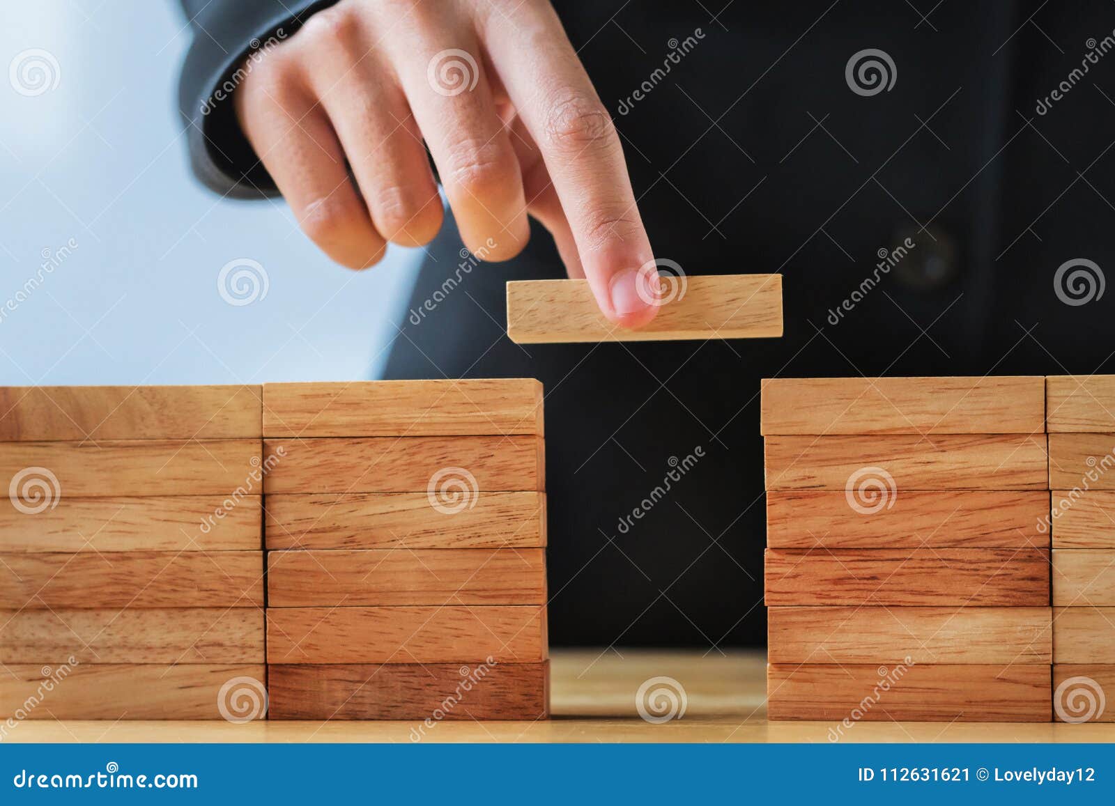 Hand Stack Woods Block on Table. Business Development Stock Image ...