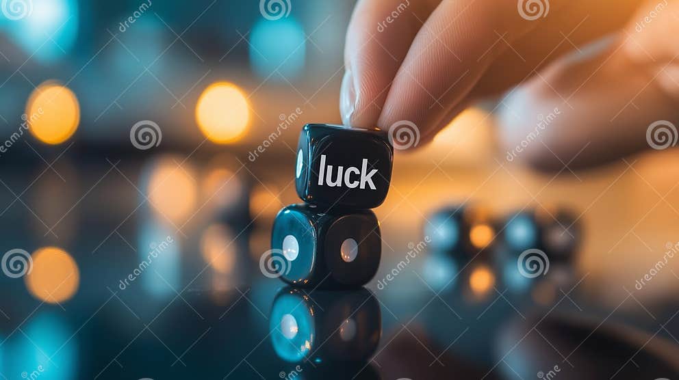 Hand Stacking Black Dice with Luck Text Stock Illustration ...