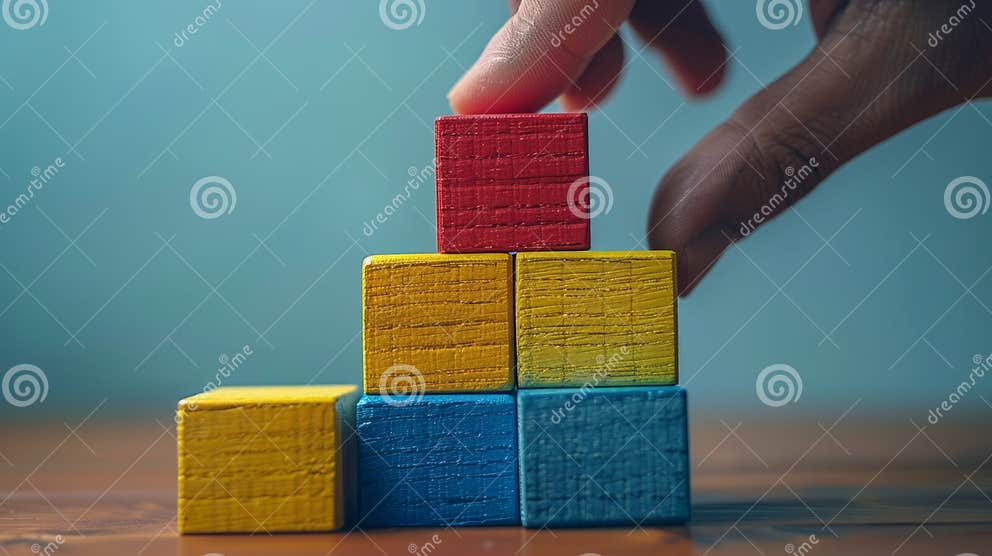 Hand Stacking Colorful Blocks in a Pyramid Formation. Stock Photo ...