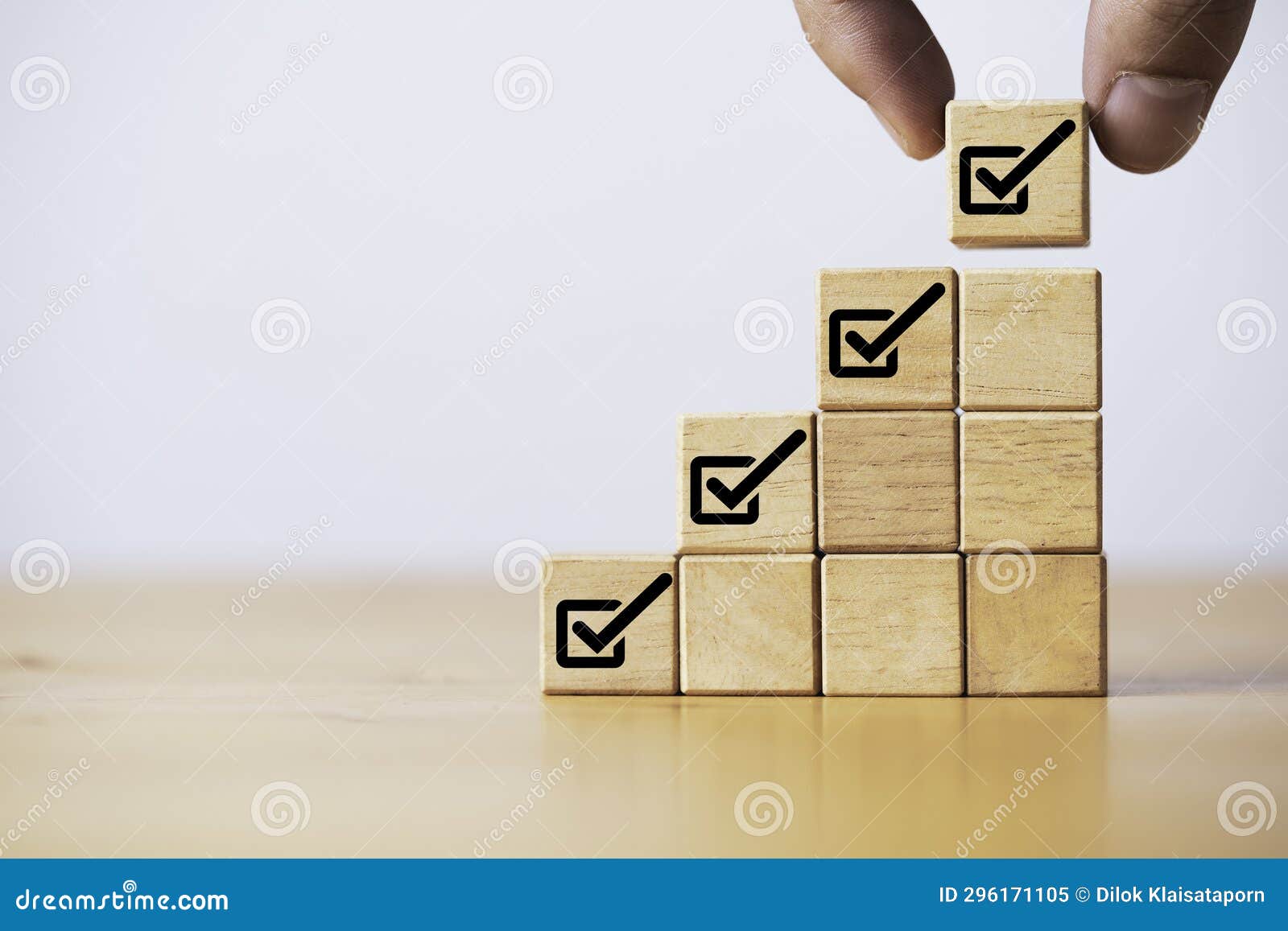 Hand Stacking Wooden Block Cube with Correct Tick Sign Symbol for ...