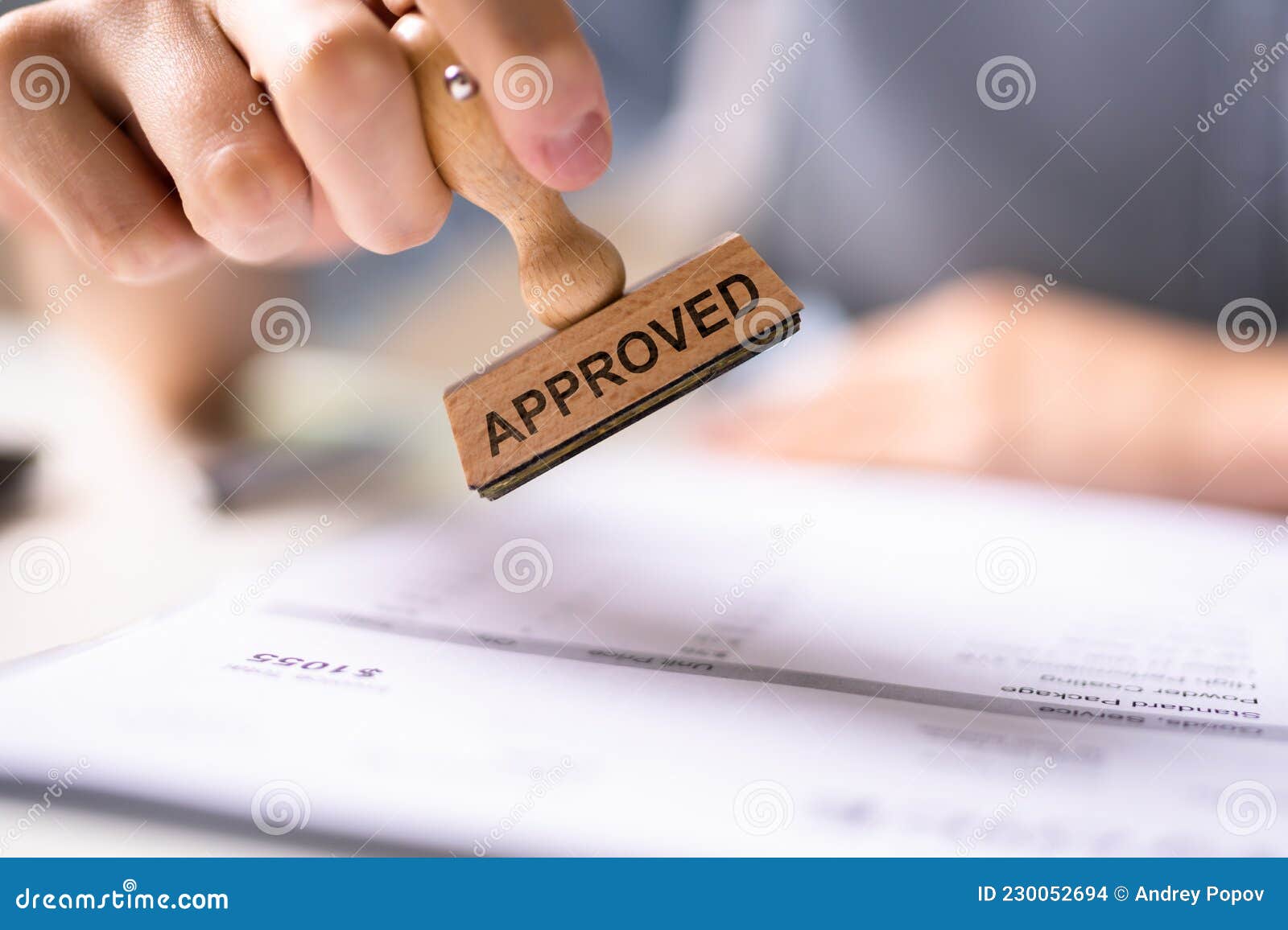 Hand Stamping with Approved Stamp on Document Stock Photo - Image of ...