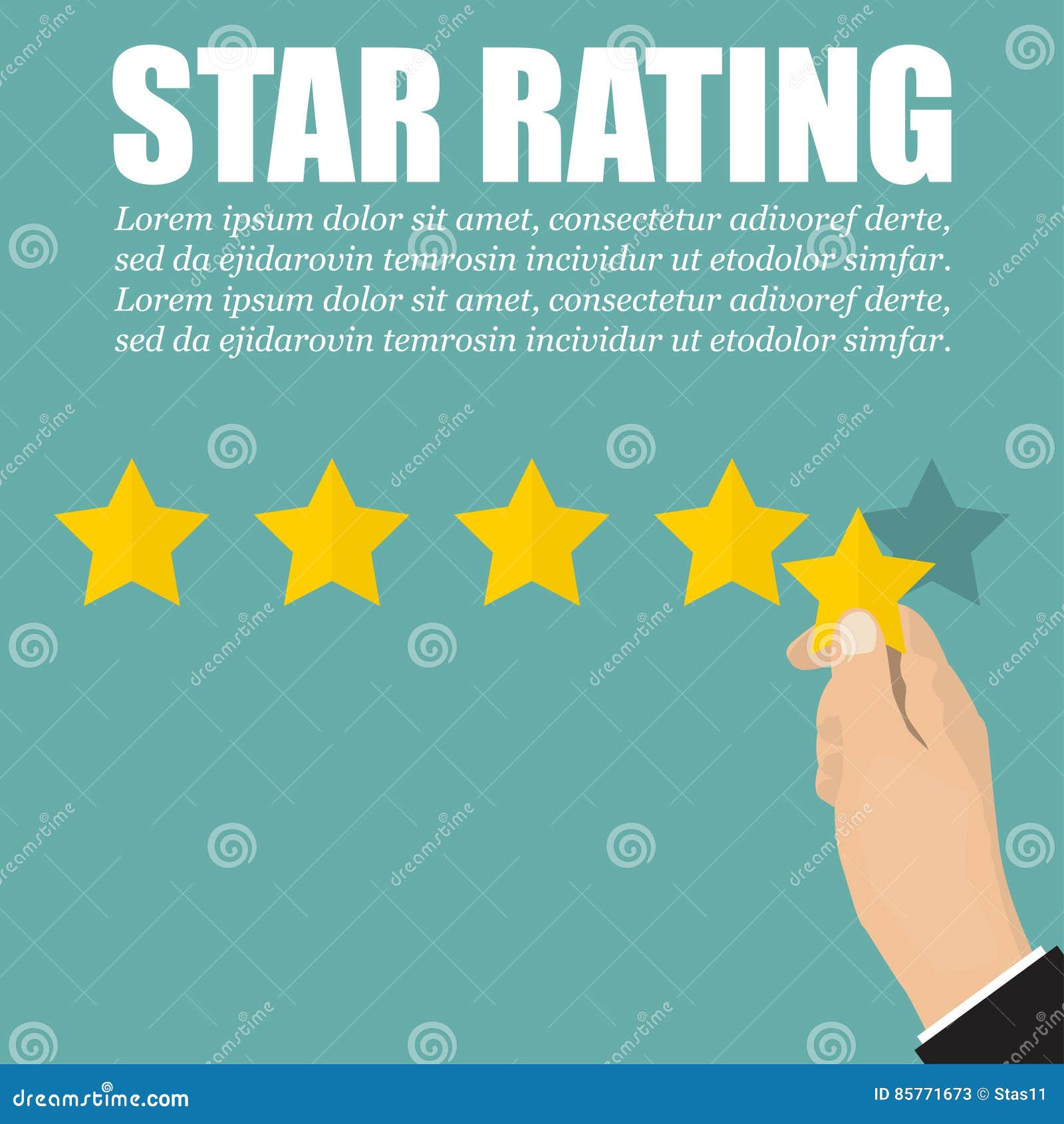 Hand with Star To Rating Stars in a Flat Design Stock Illustration ...