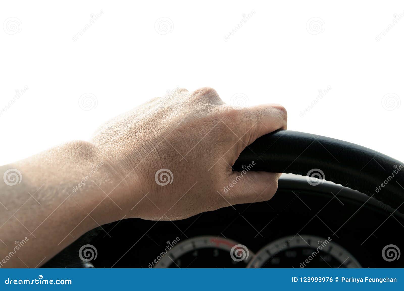 Hand on the Steering Wheel Isolated on White Stock Photo - Image of ...