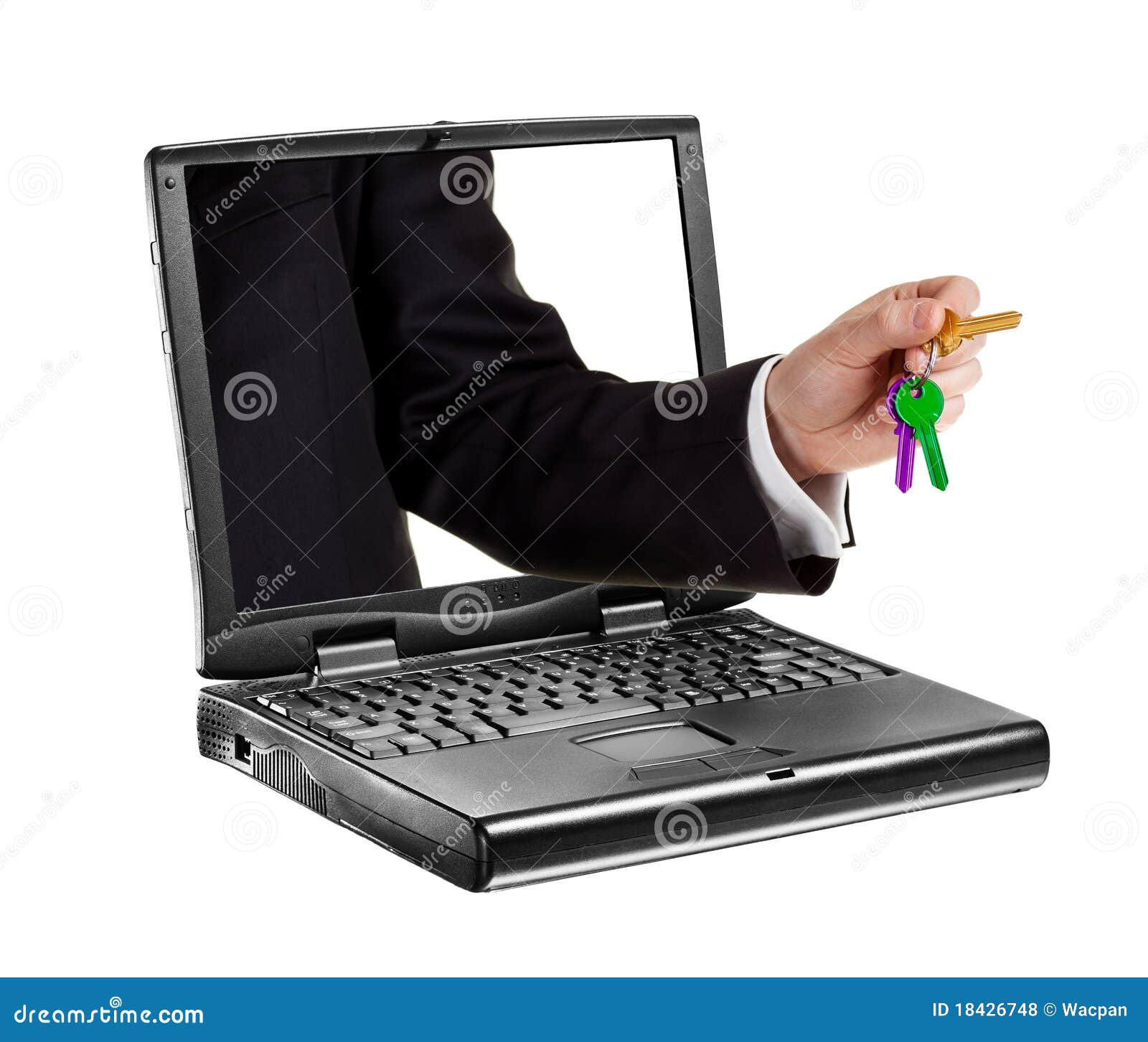 A Hand Sticking through a Laptop Giving a Key. Stock Photo - Image of ...