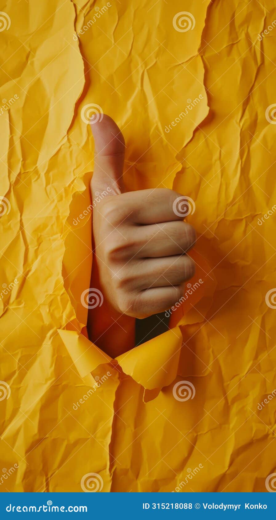 Hand Sticking Out of Hole in Yellow Paper Stock Photo - Image of ...