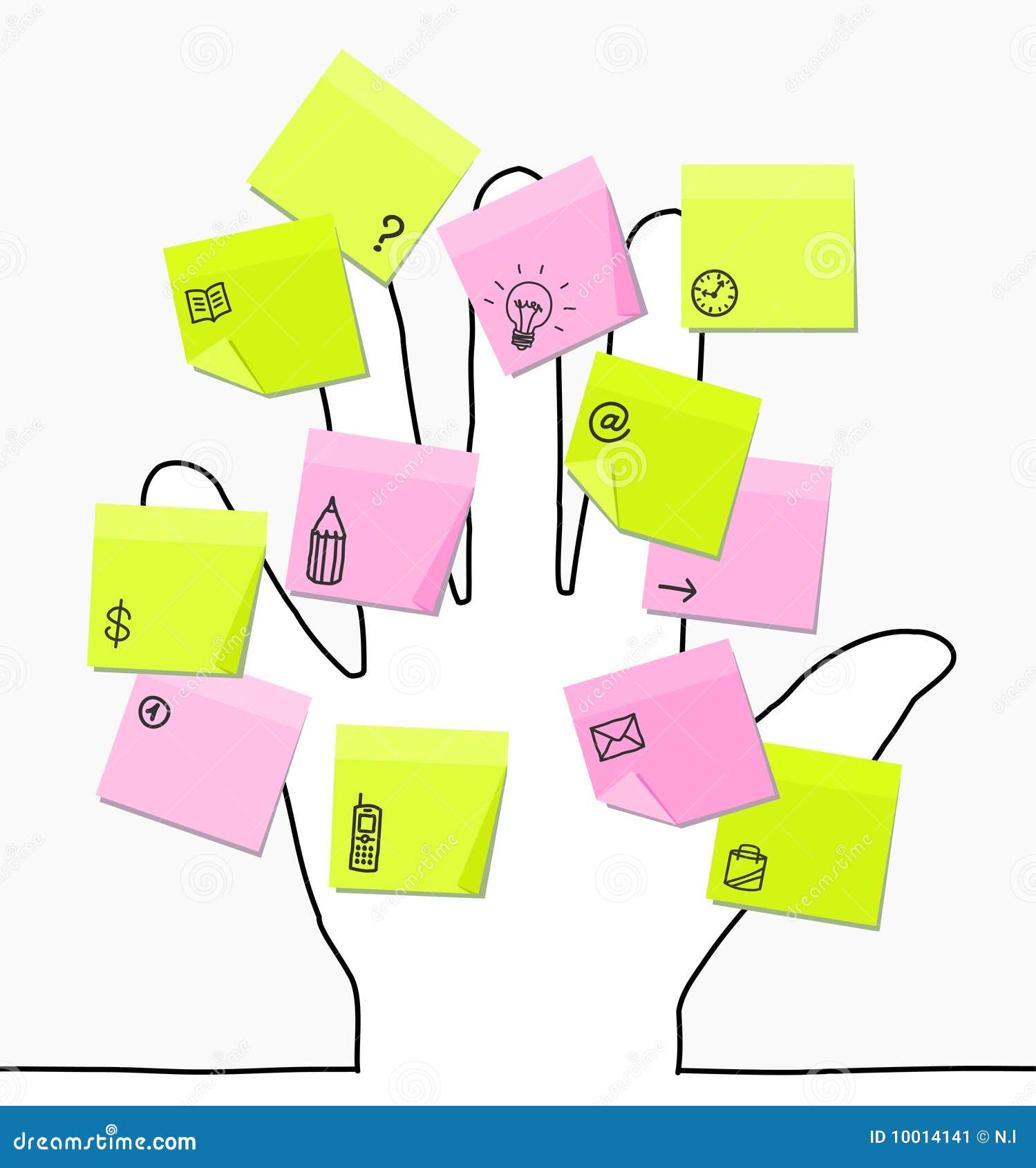 Hand & sticky notes stock vector. Illustration of mall - 10014141