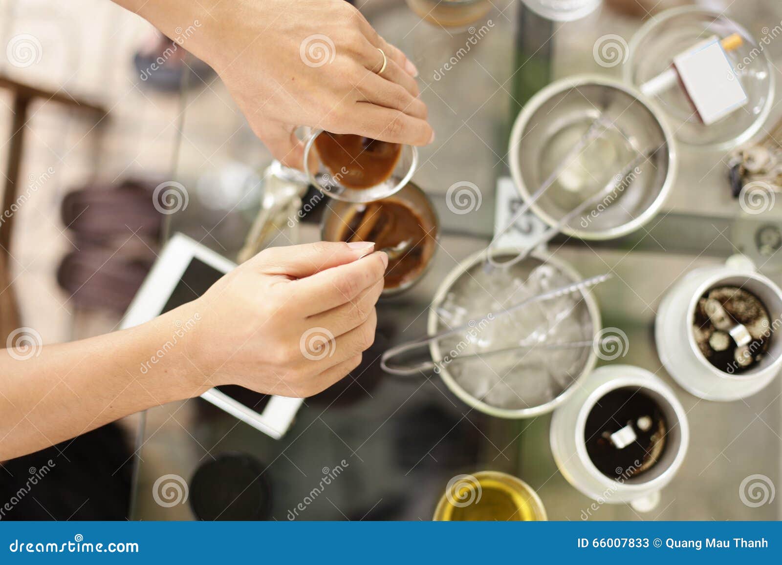 Hand Stiring White Cup Coffee Wood Table Stock Photos - Free & Royalty ...