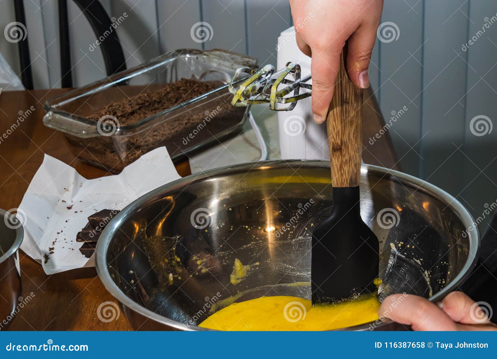 Hand Stiring Yellow Mixture in Bowl Stock Photo - Image of hand, chef ...