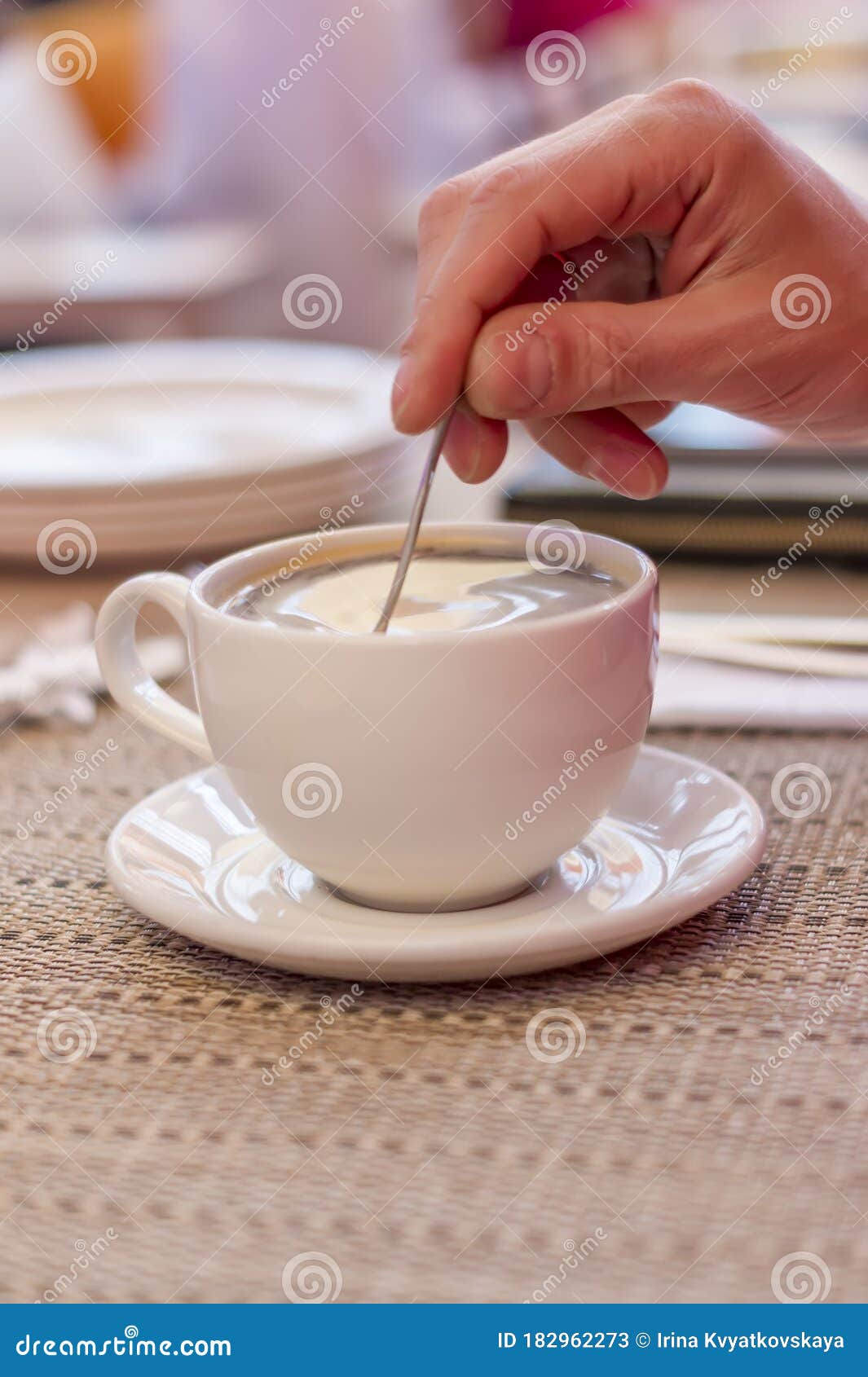 A Hand Stirring a Cup of Black Coffee Stock Image - Image of finger ...
