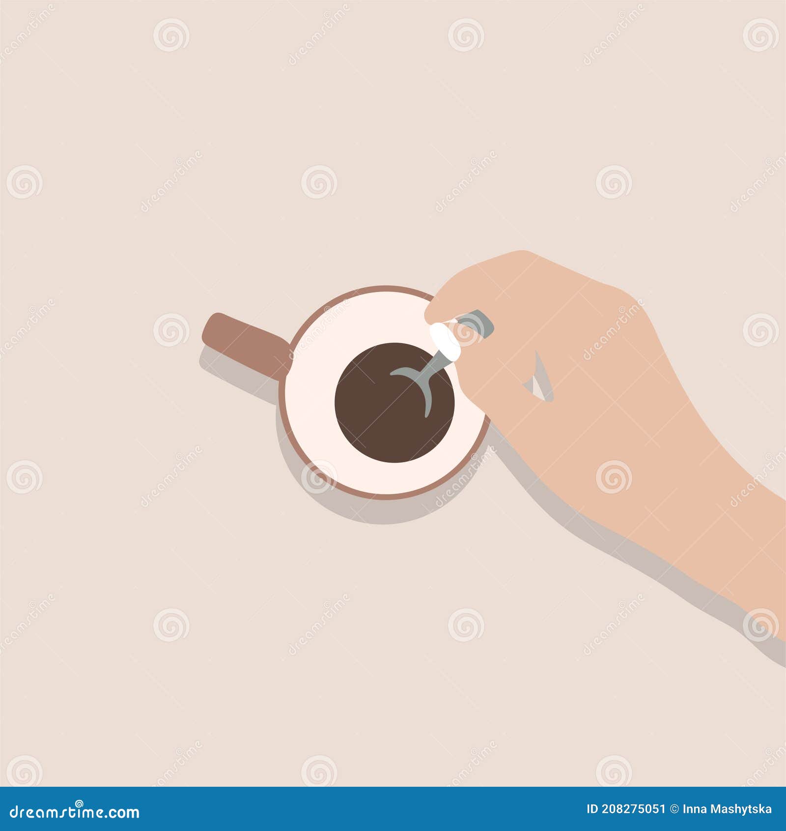Hand Stirs Coffee in a Cup. Cartoon Vector Illustration Stock Vector ...