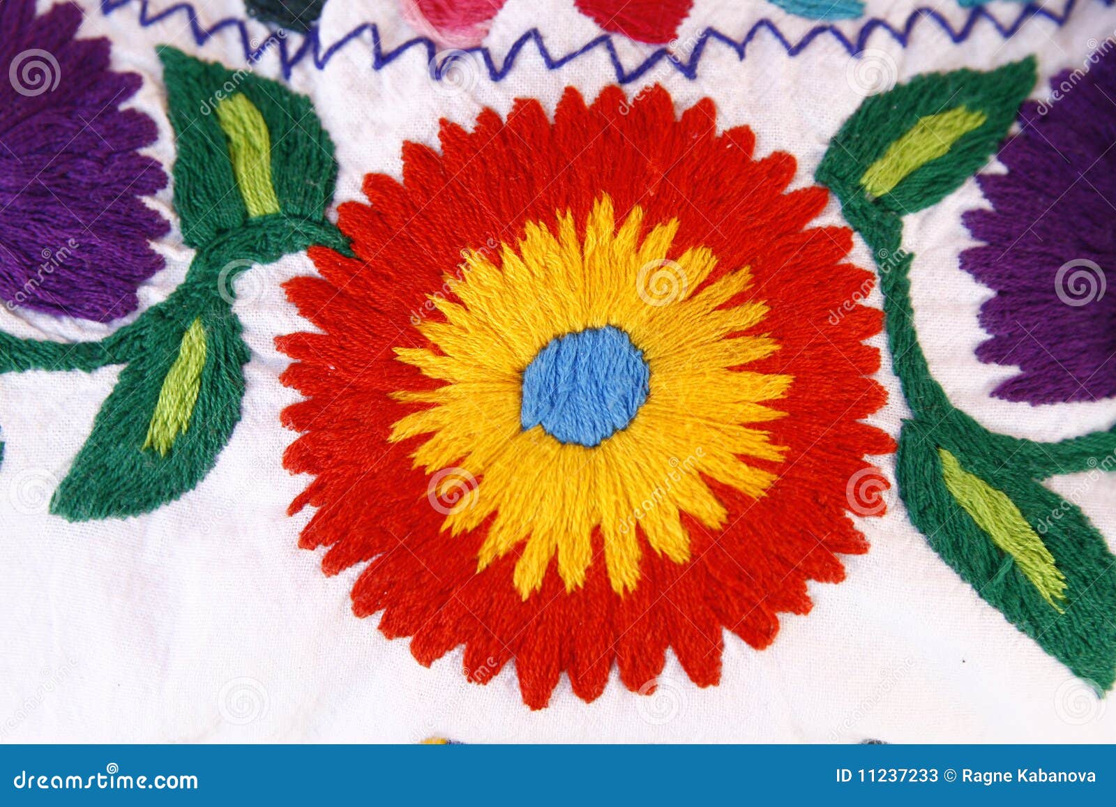 Hand Stitched Fabric with a Colourful Flower Stock Image - Image of ...