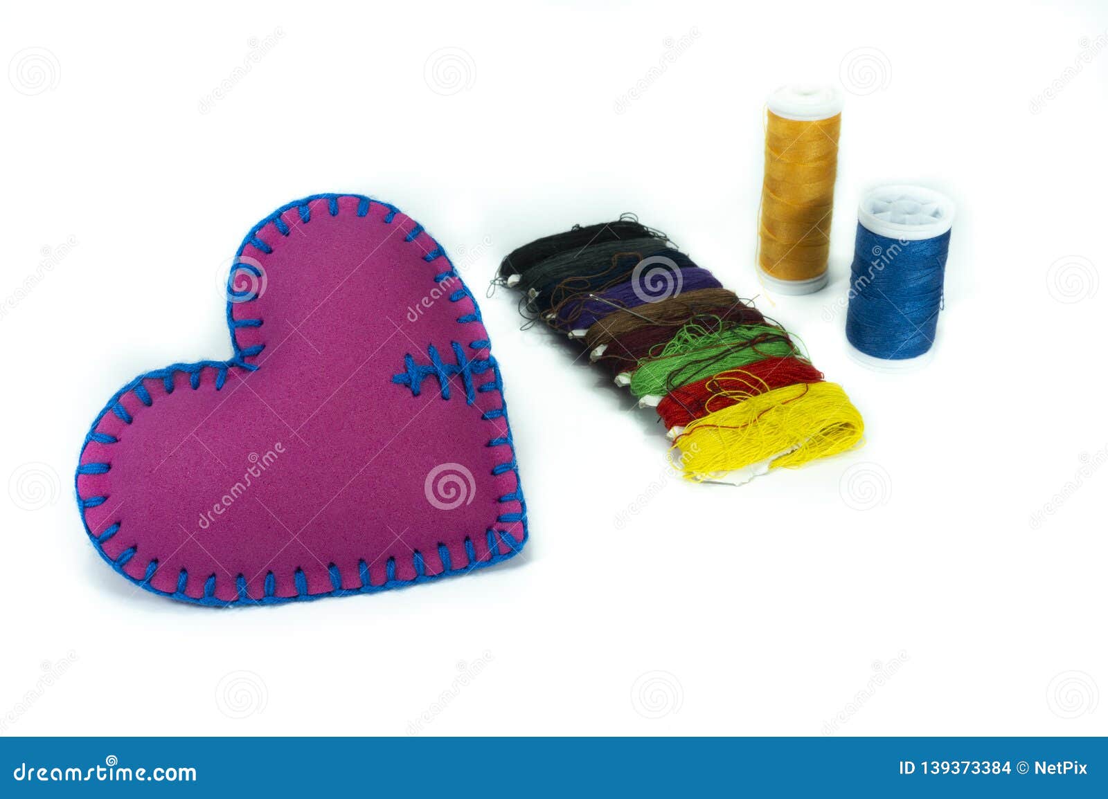Hand Stitched Textile Heart Isolated on White Stock Photo - Image of ...