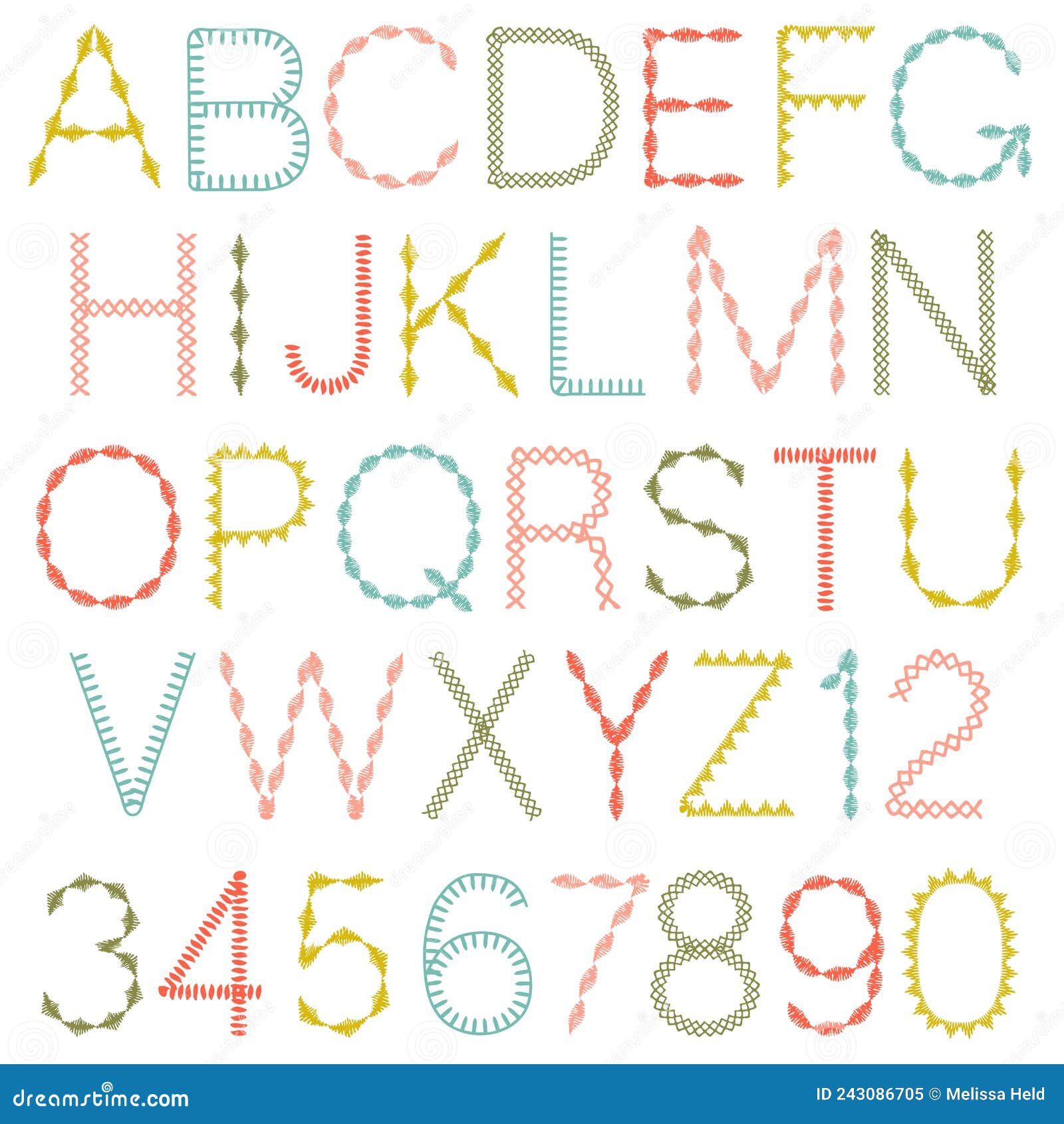 Hand Stitched Vector Alphabet Font Stock Vector - Illustration of ...