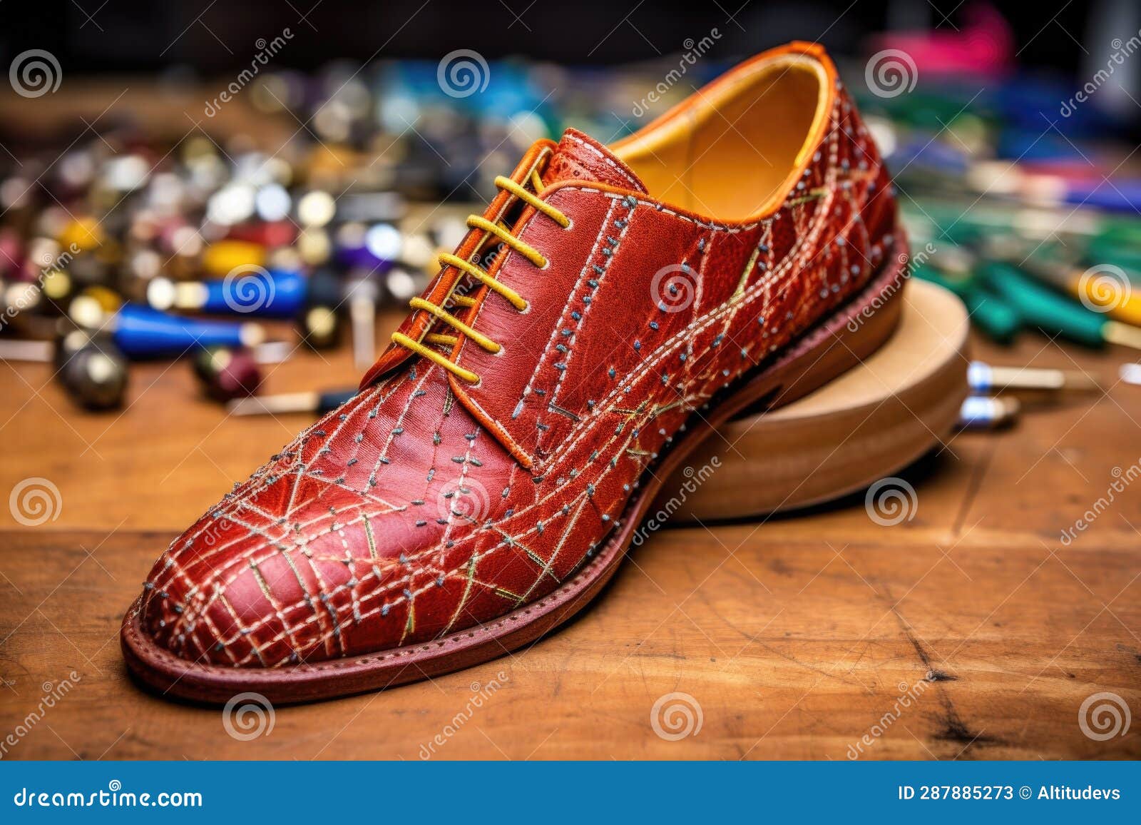 Hand-stitching Leather Shoe Pieces Together Stock Illustration ...