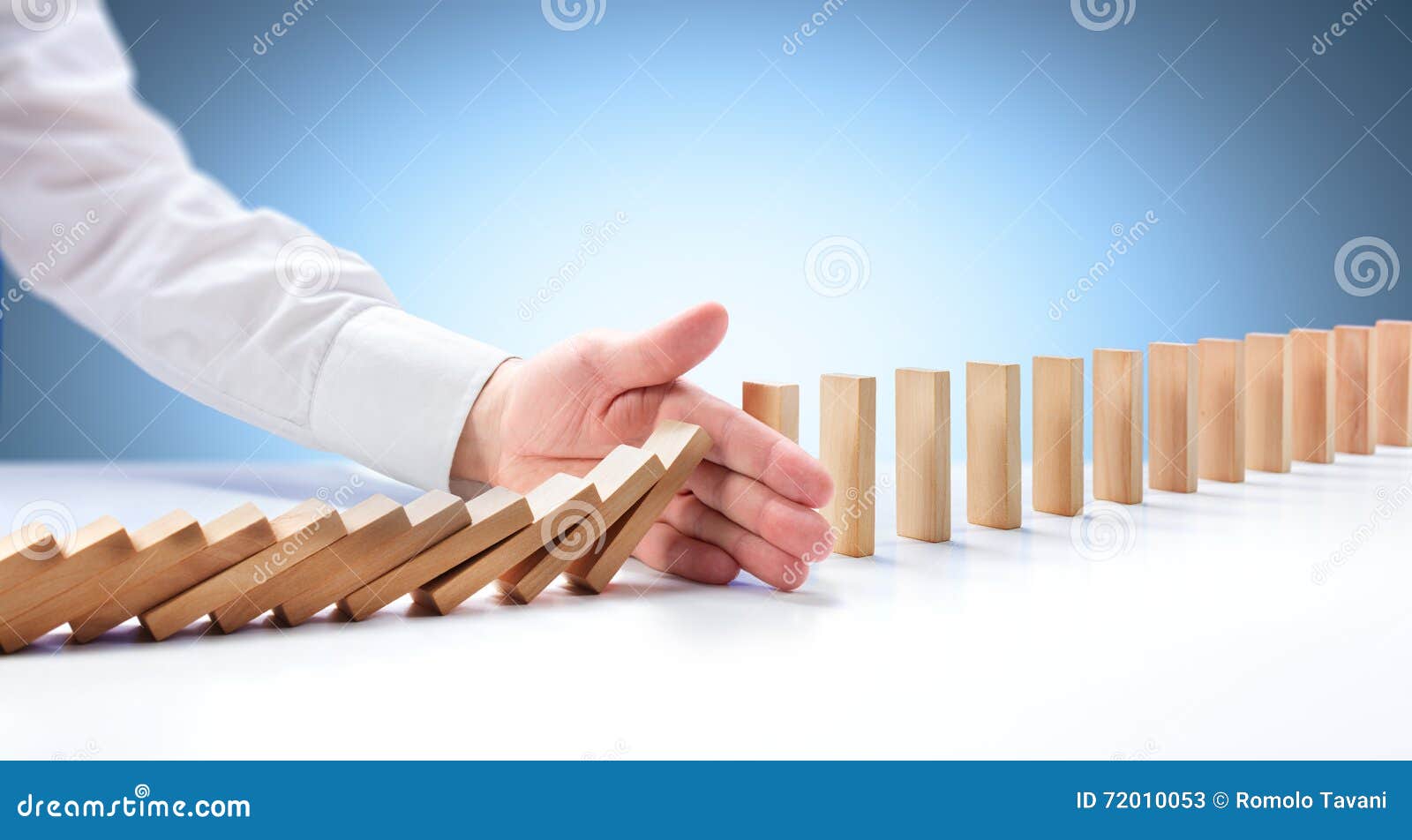 Hand Stopping Domino Effect Stock Image - Image of continuity, reaction ...