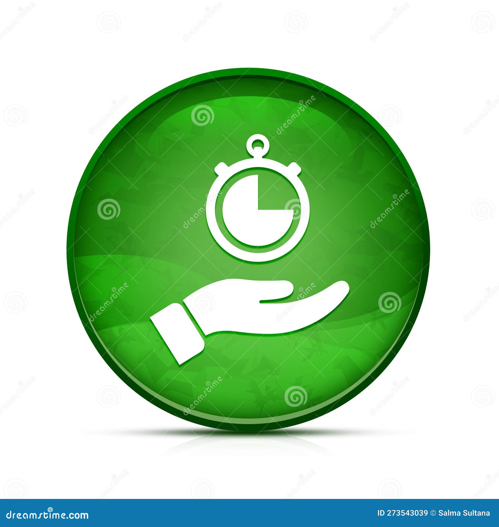 Hand Stopwatch Icon on Classy Splash Green Round Button Illustration ...