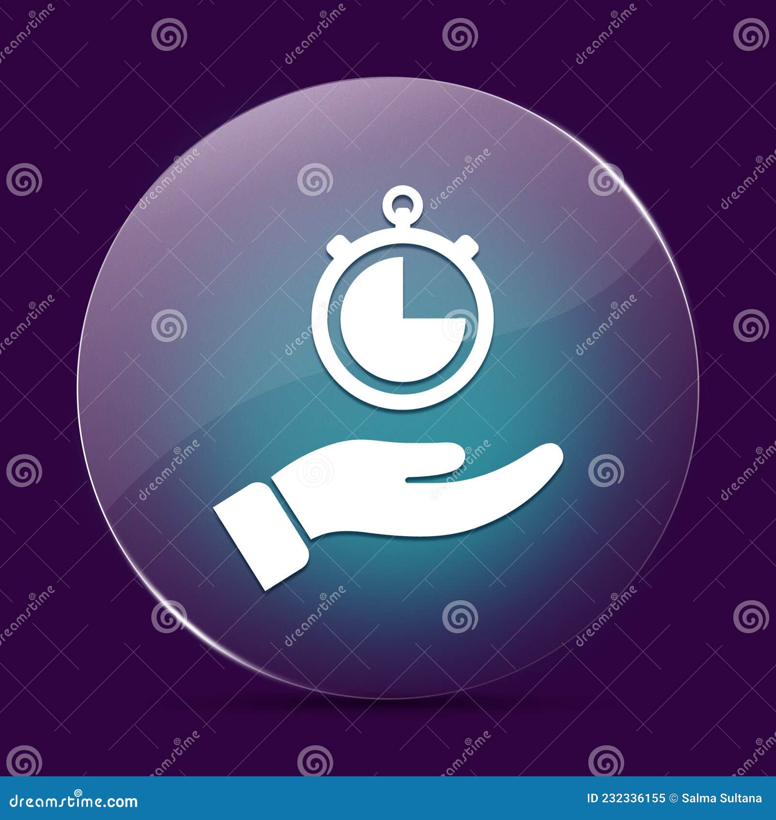 Hand Stopwatch Moonlight Glass Round Button Abstract on a Dark Purple ...