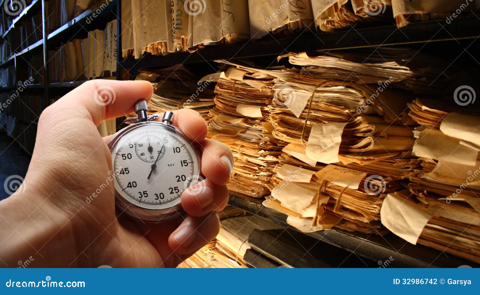 Hand with Stopwatch, Paper Documents Stock Photo - Image of office ...