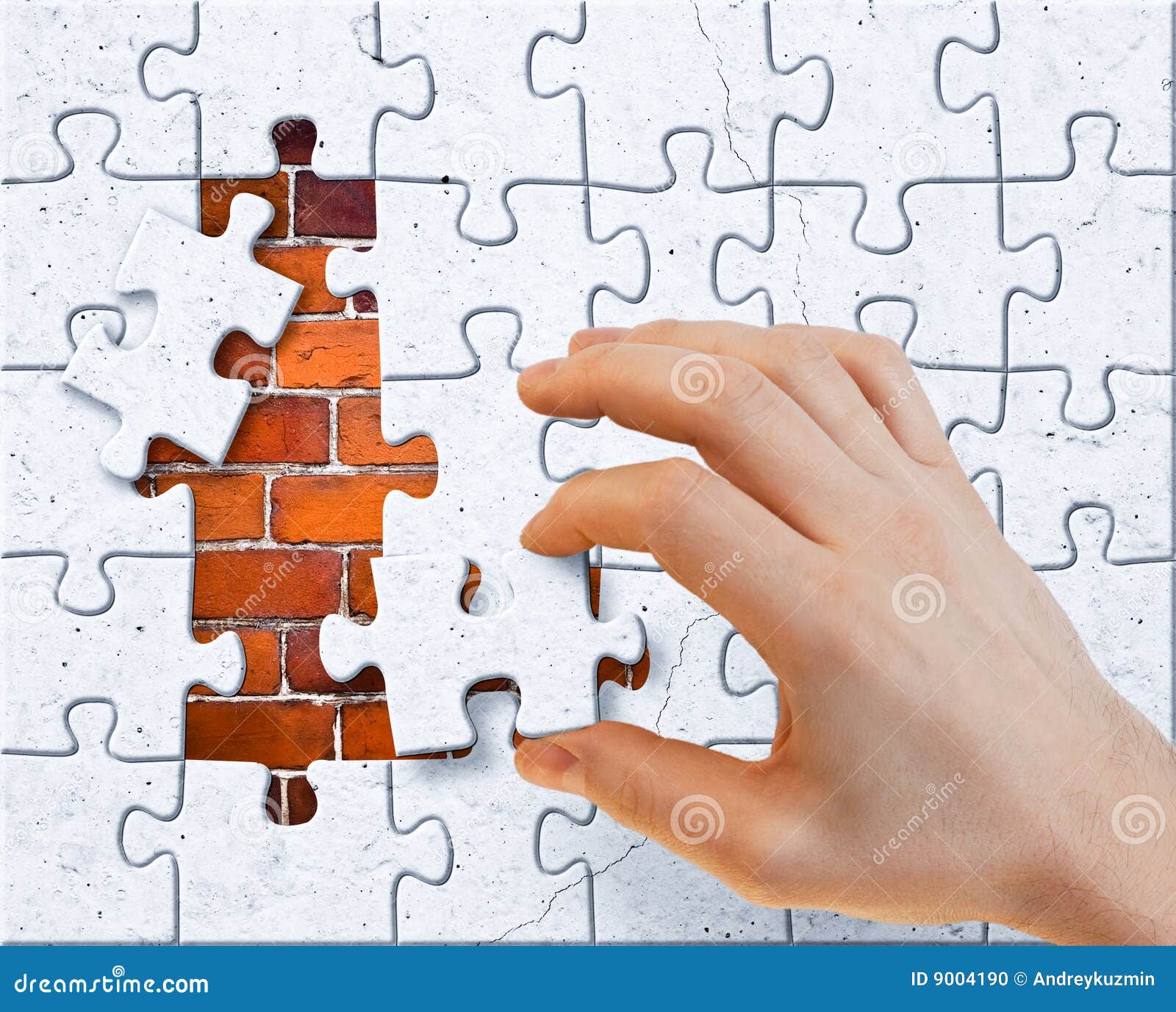 Hand with Stucco Puzzle Pieces Covered Brick Wall Stock Photo - Image ...
