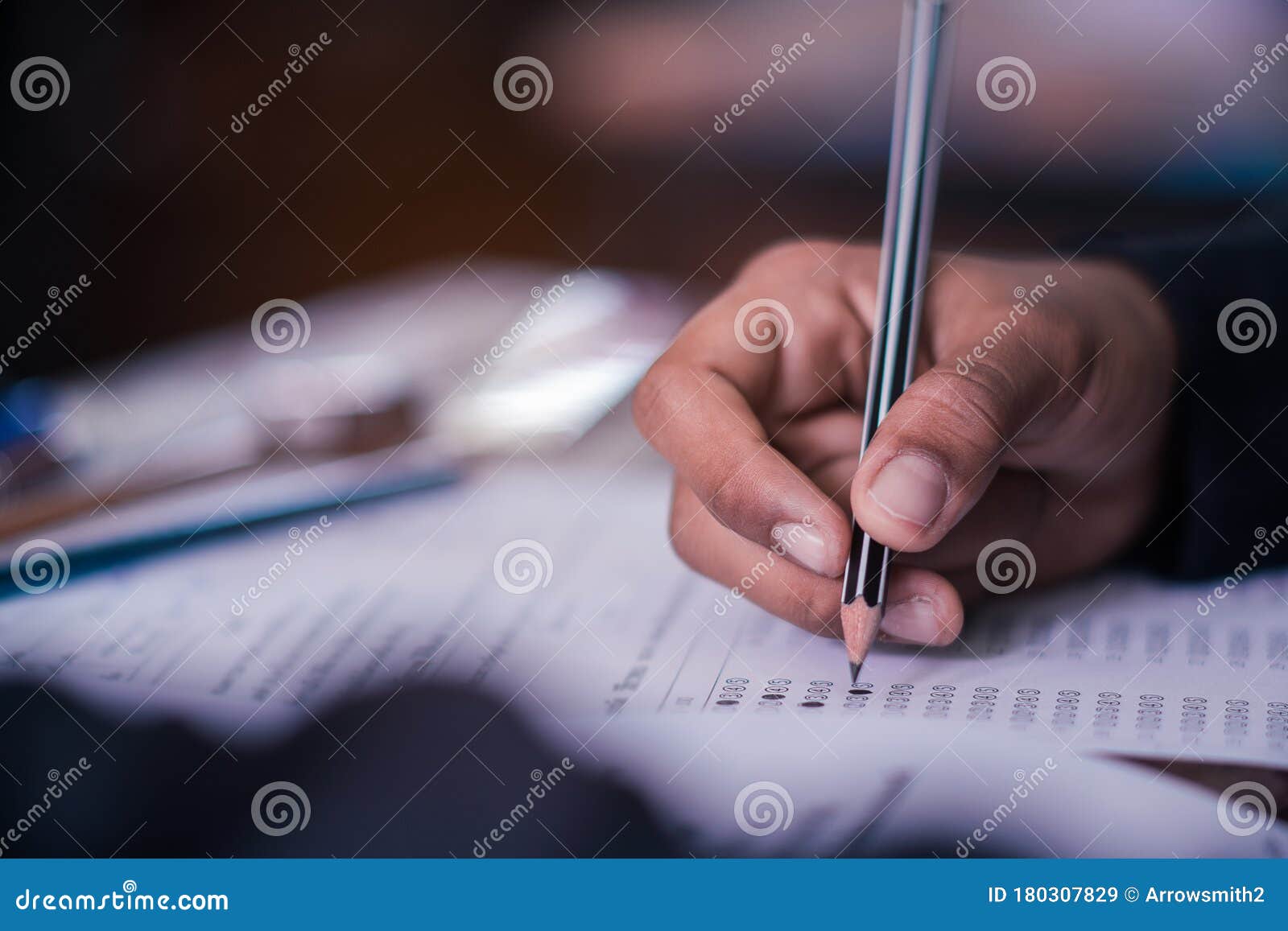 Hand of Student Doing Test or Exam in Classroom of School with Stress ...