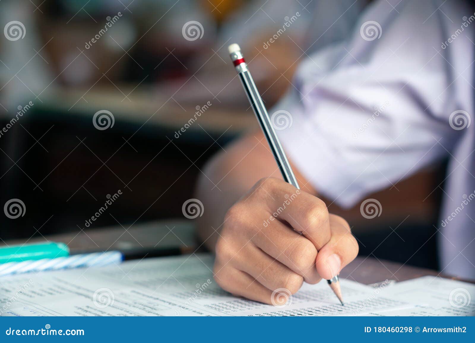 Hand of Student Doing Test or Exam in Classroom of School with Stress ...