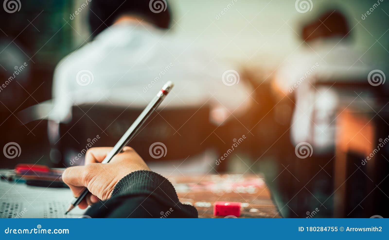 Hand of Student Doing Test or Exam in Classroom of School with Stress ...
