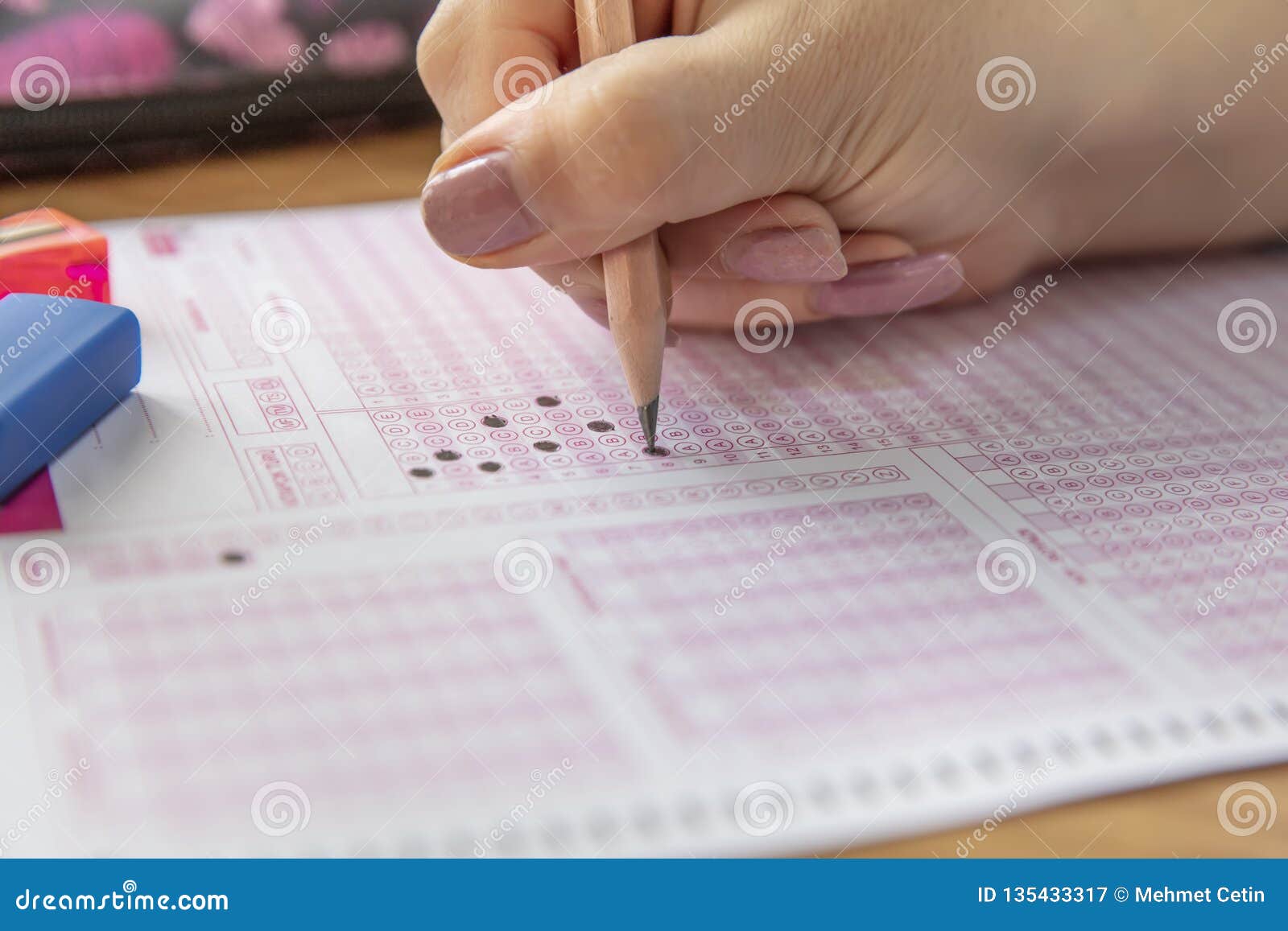 Hand Student Testing in Exercise and Taking Fill in Exam Carbon Paper ...