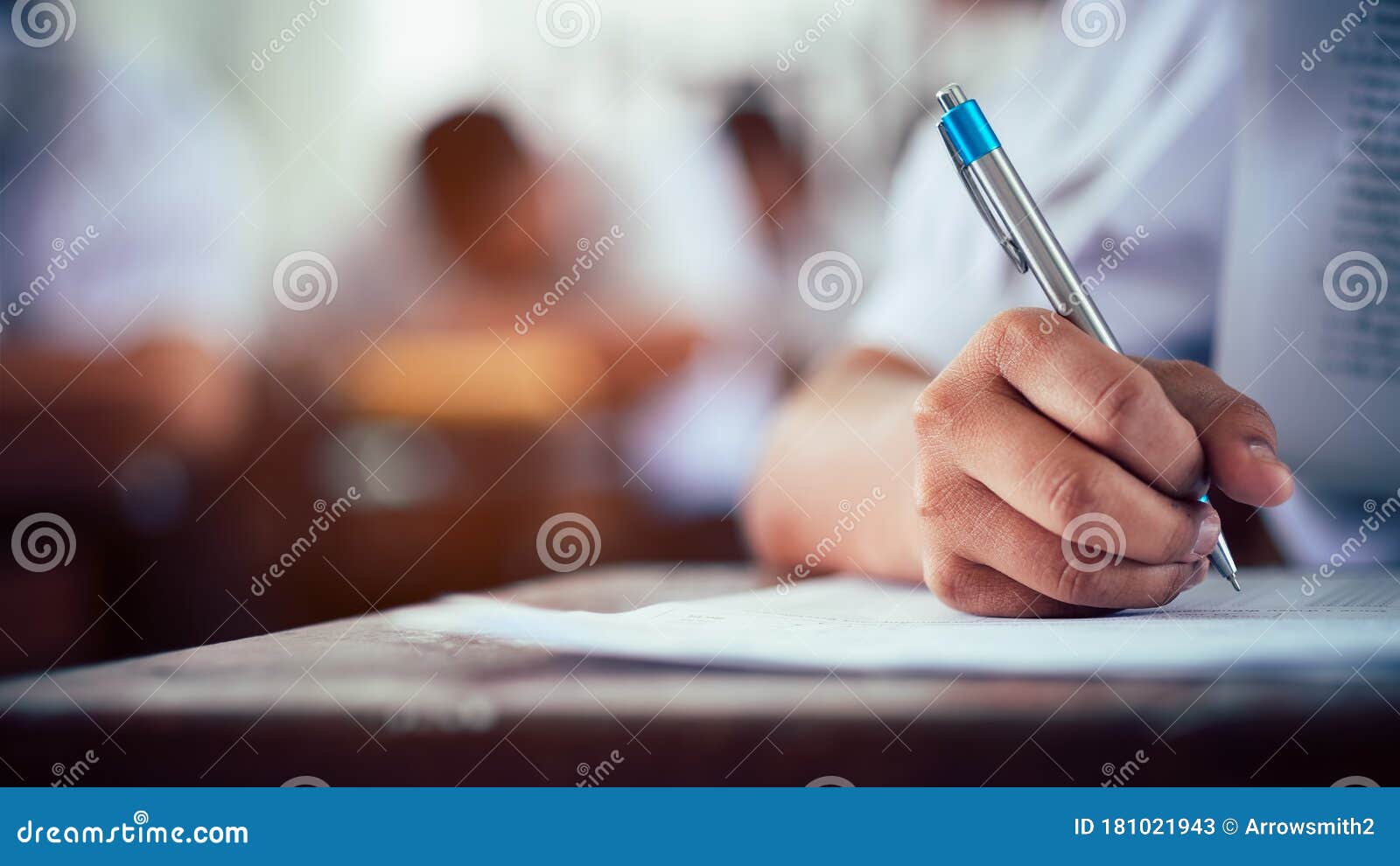 Hand of Students Taking Exam with Stress in Classroom Stock Image ...
