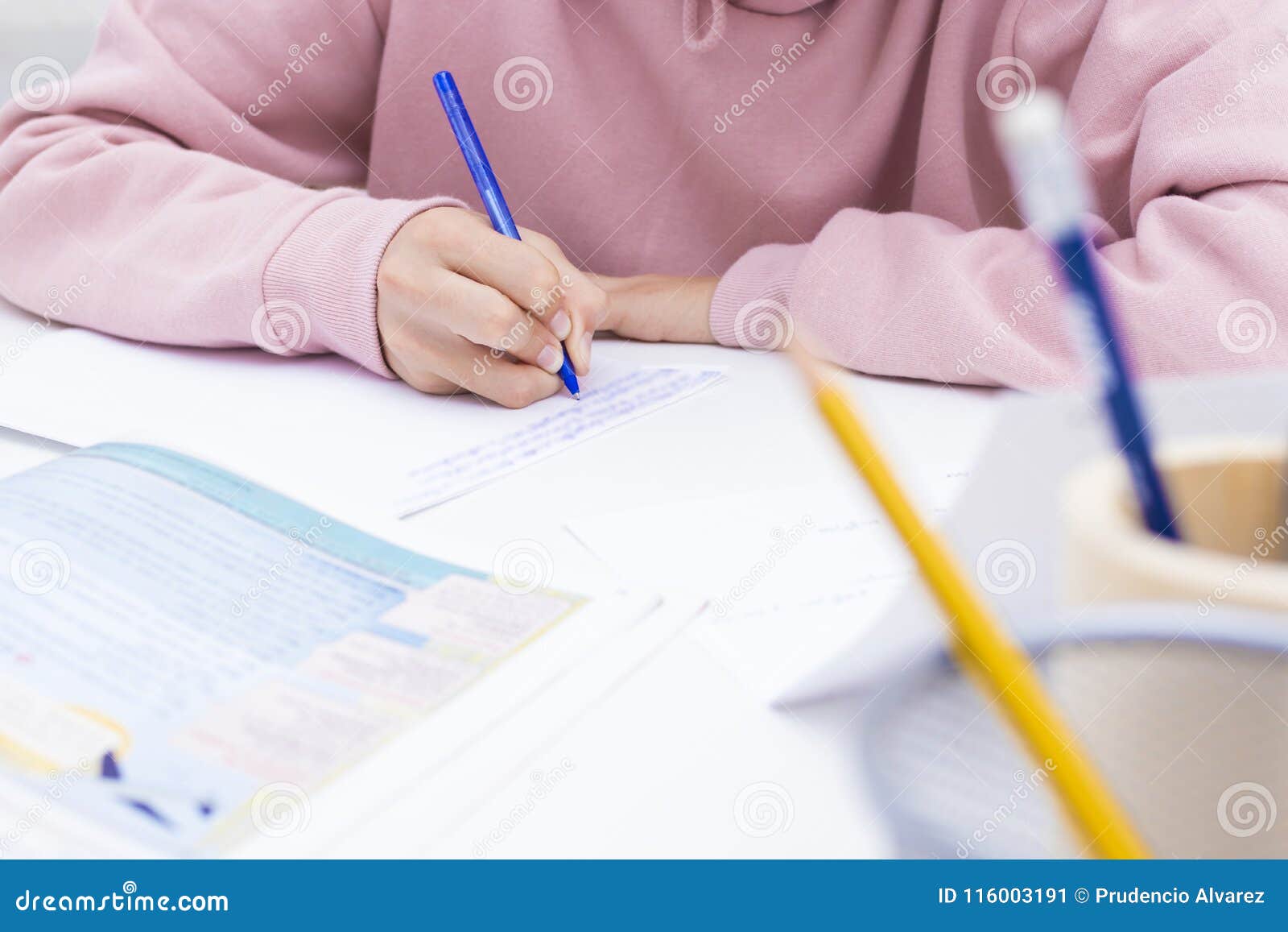 Hand Studying and Writing on the School Stock Image - Image of home ...