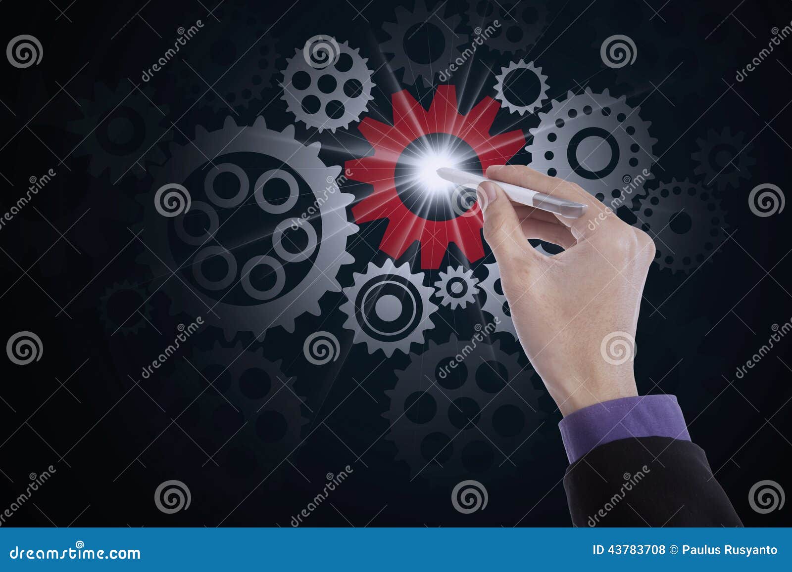 Hand with Stylus Pen Pressing Cogwheel Stock Photo - Image of ...