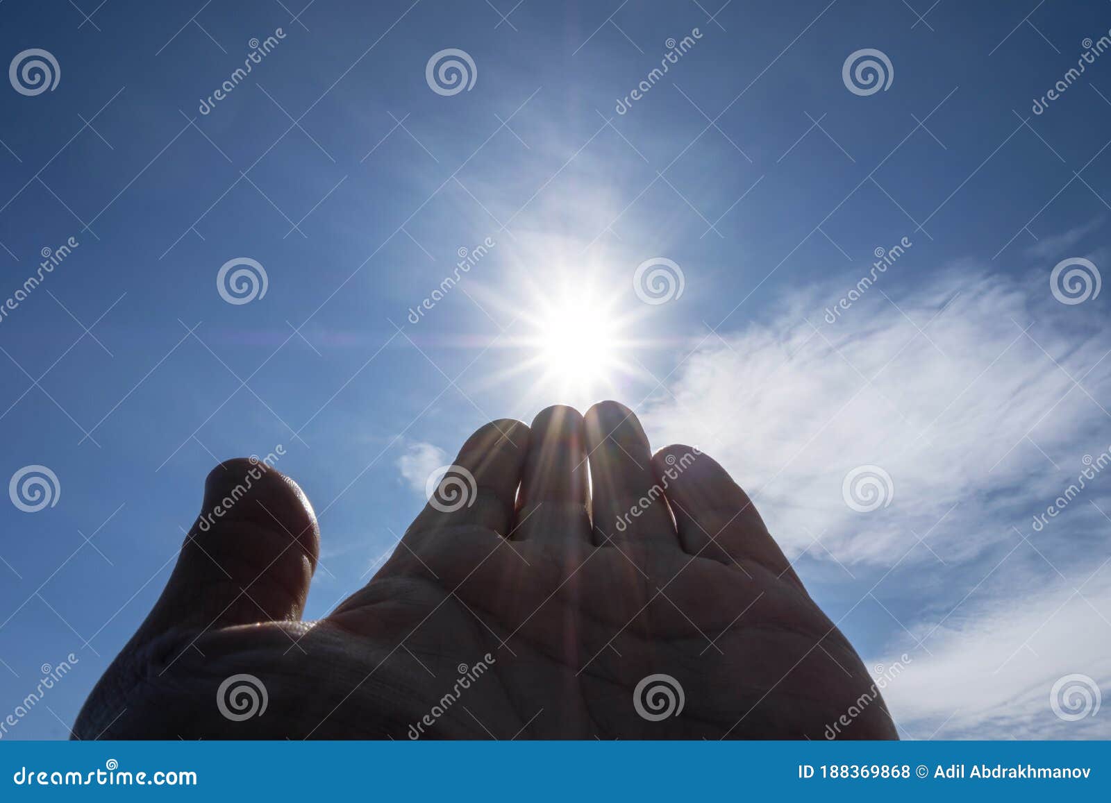 Hand and sun. stock photo. Image of rays, sunlight, heaven - 188369868