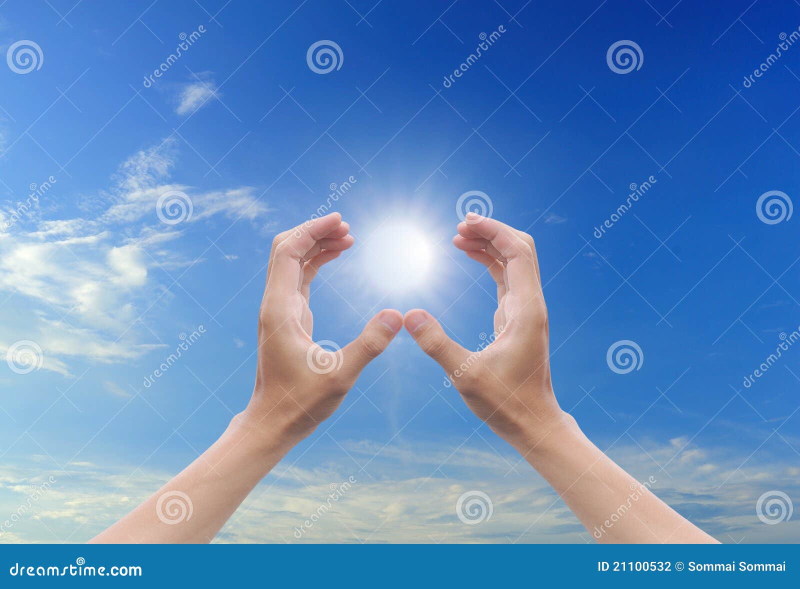 Hand sun and blue sky stock photo. Image of natural, help - 21100532