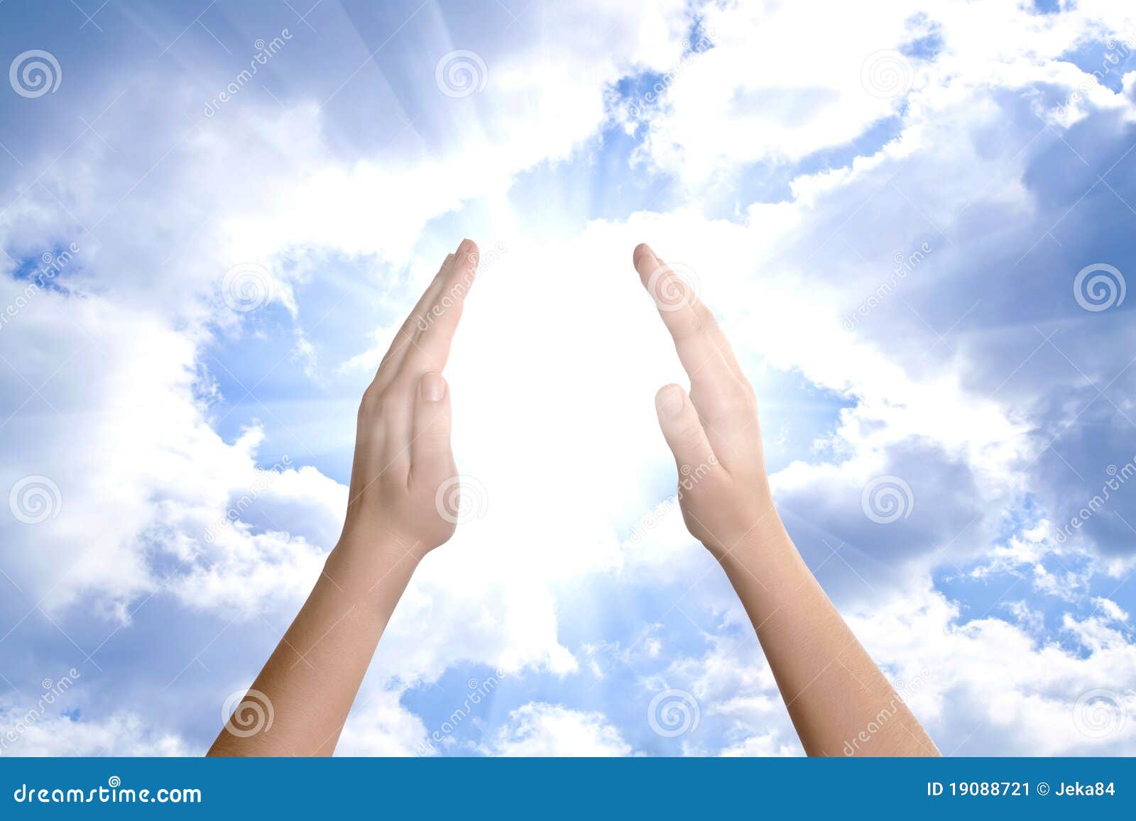 Hand, sun and clouds stock image. Image of pray, natural - 19088721