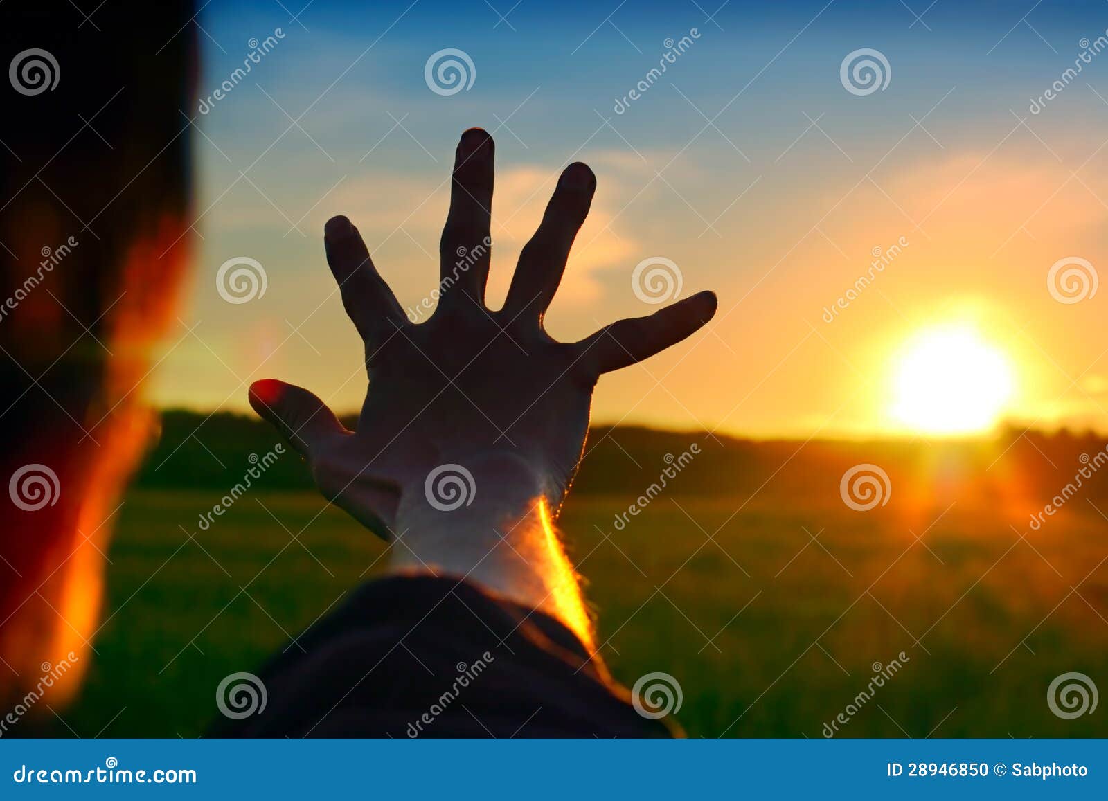 Hand on Sunset Background stock photo. Image of rear - 28946850