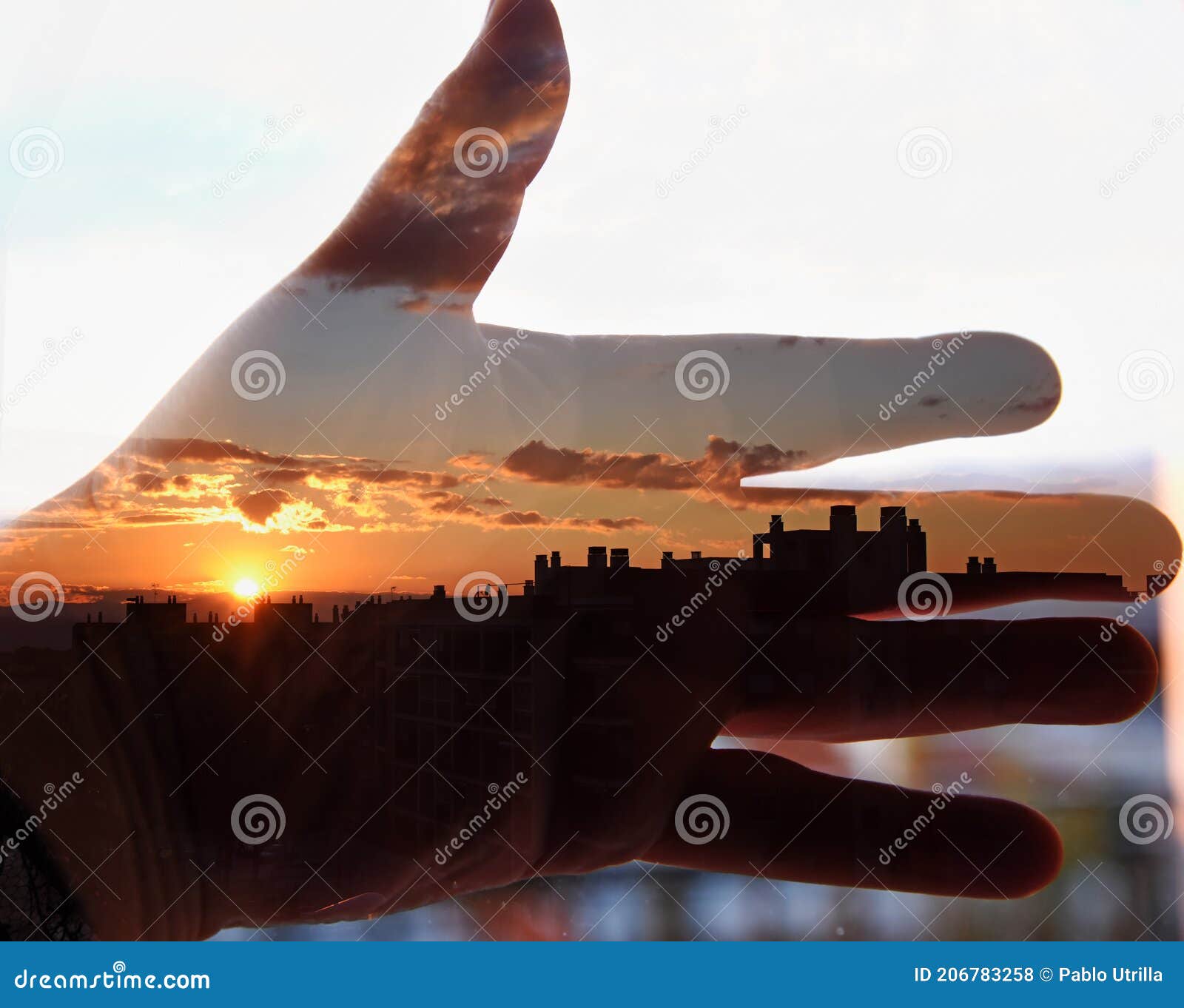 Hand and Sunset in the City. Stock Photo - Image of light, technical ...