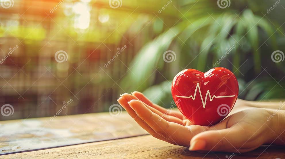 Hand Supporting a Beating Heart on a Worktable, Symbolizing Care and ...