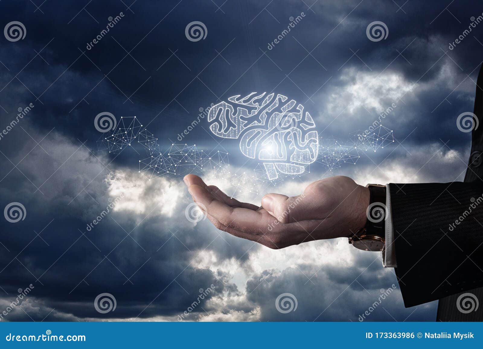 A hand supports the brain stock photo. Image of brain - 173363986