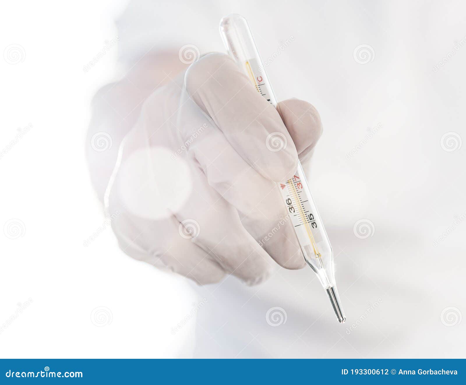 Hand with Surgical Glove Giving Thermometer Stock Photo - Image of ...