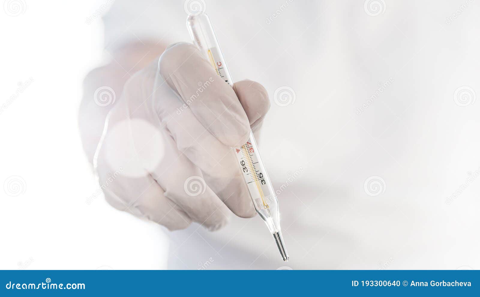 Hand with Surgical Glove Giving Thermometer Stock Photo - Image of ...