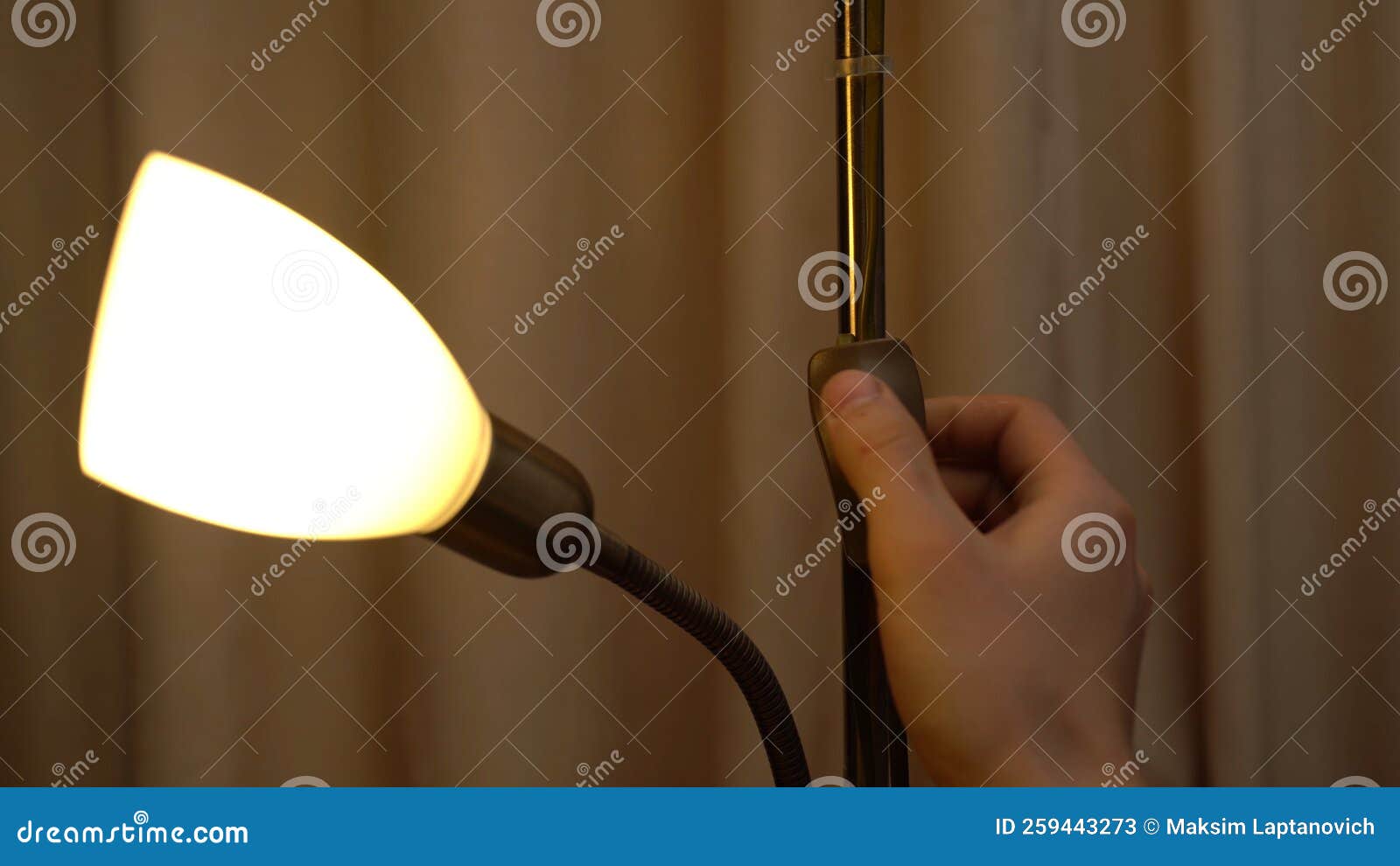 Hand is Switching on Table Lamp. Pulls Switch Turns on Light Stock ...