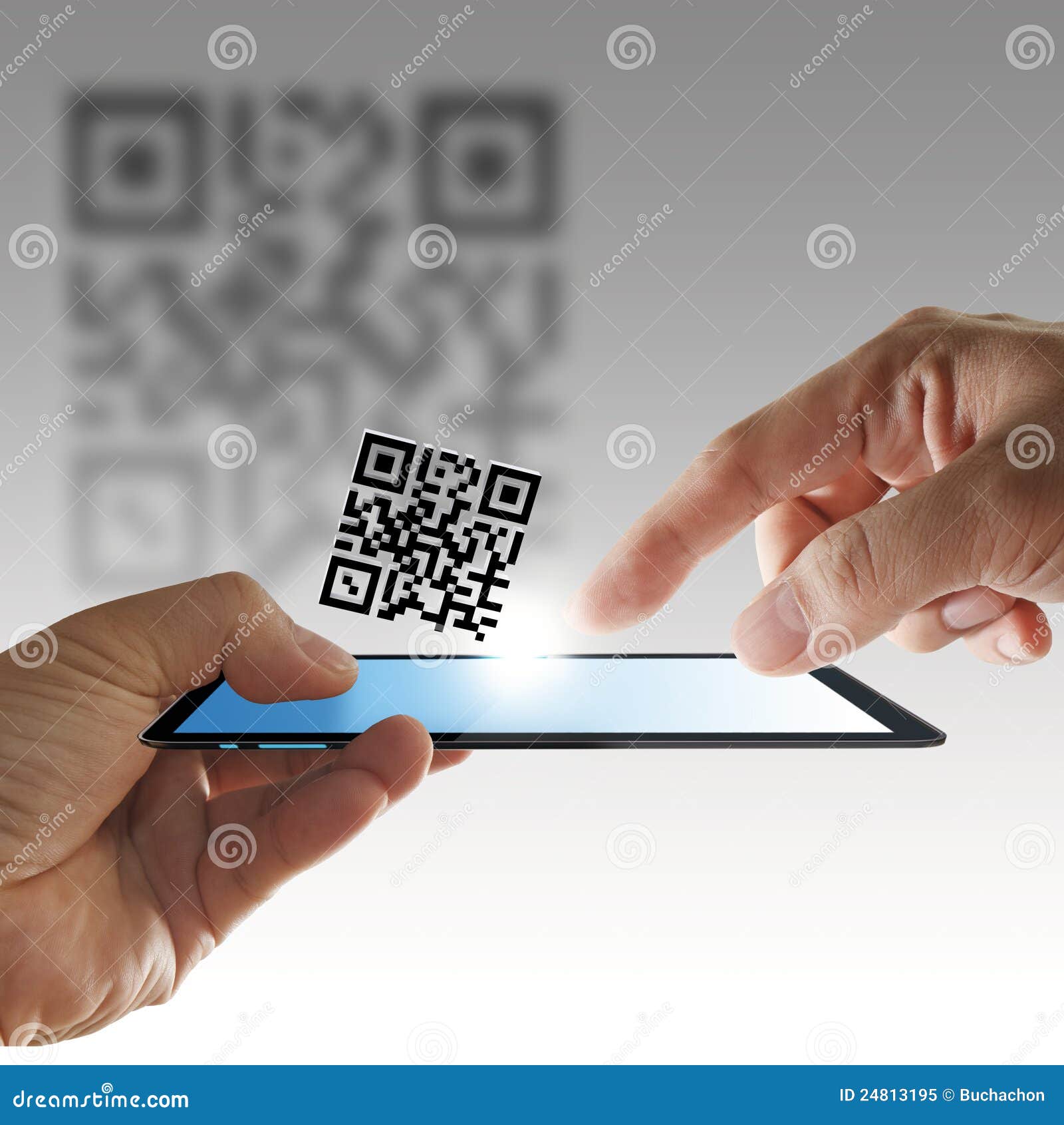 Hand and Tablet Computer Scan Qr Code Stock Image - Image of digital ...