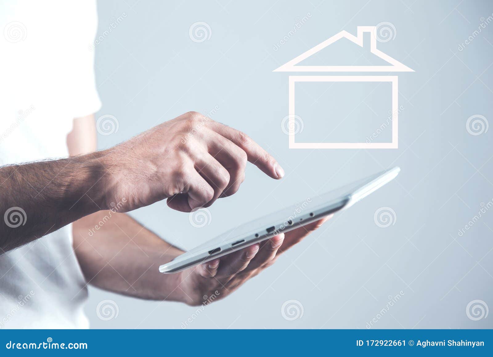 Hand Tablet with House Model Stock Image - Image of concept, sell ...