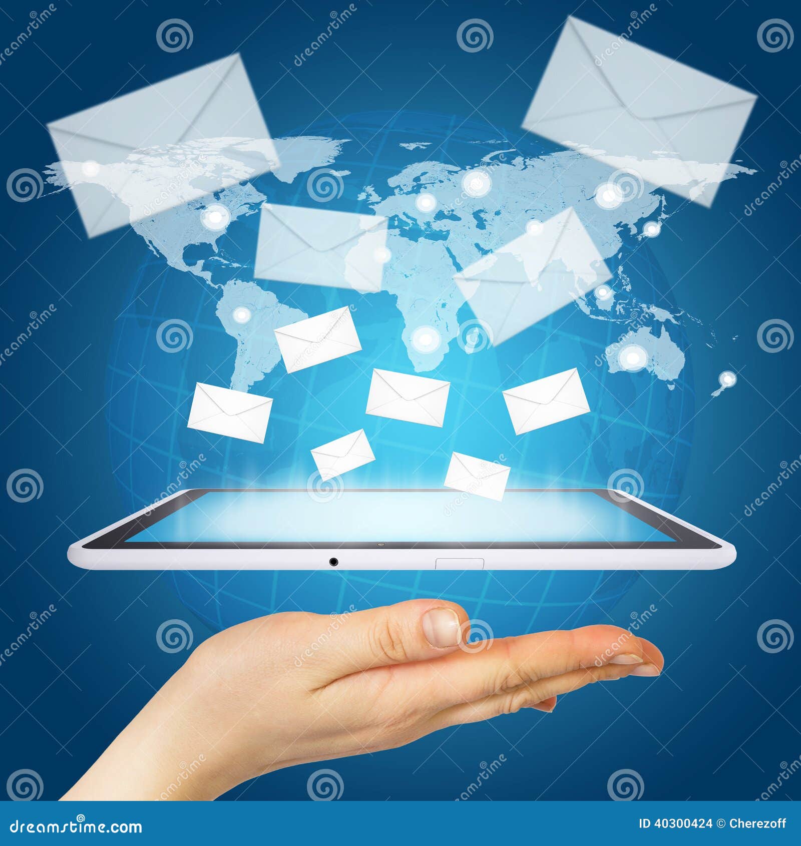 Hand, Tablet Pc and Envelopes Stock Photo - Image of application ...
