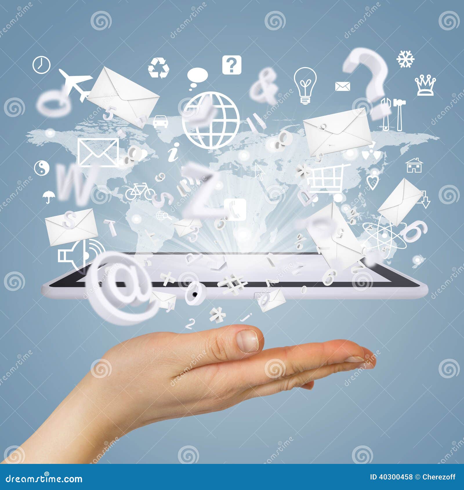 Hand, Tablet Pc, Envelopes and Letters Stock Photo - Image of corporate ...