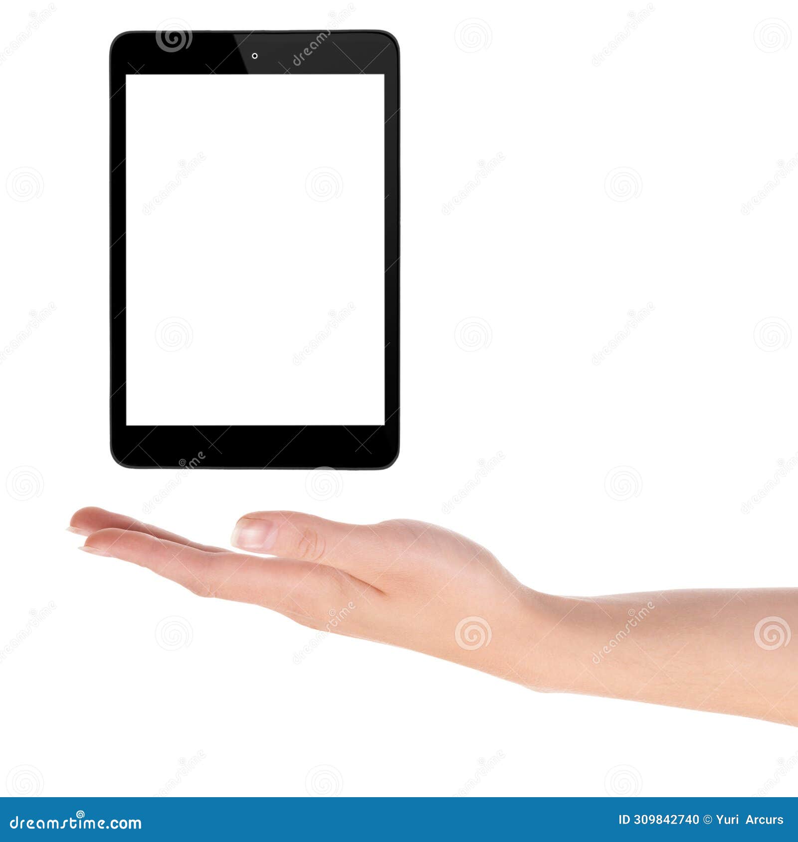 Hand, Tablet and Screen on Display in Studio, Social Media and Product ...