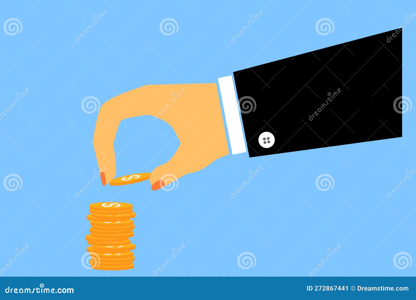 Hand Take a Coin from Stack, Vector Illustration of Investing Dollar ...