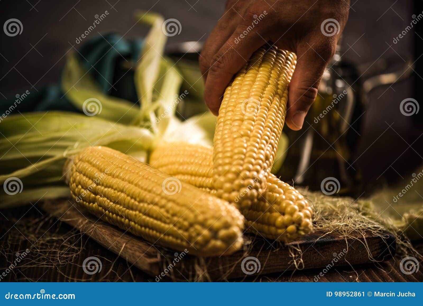 Hand Taking Corn Con for Cooking Stock Image - Image of natural ...