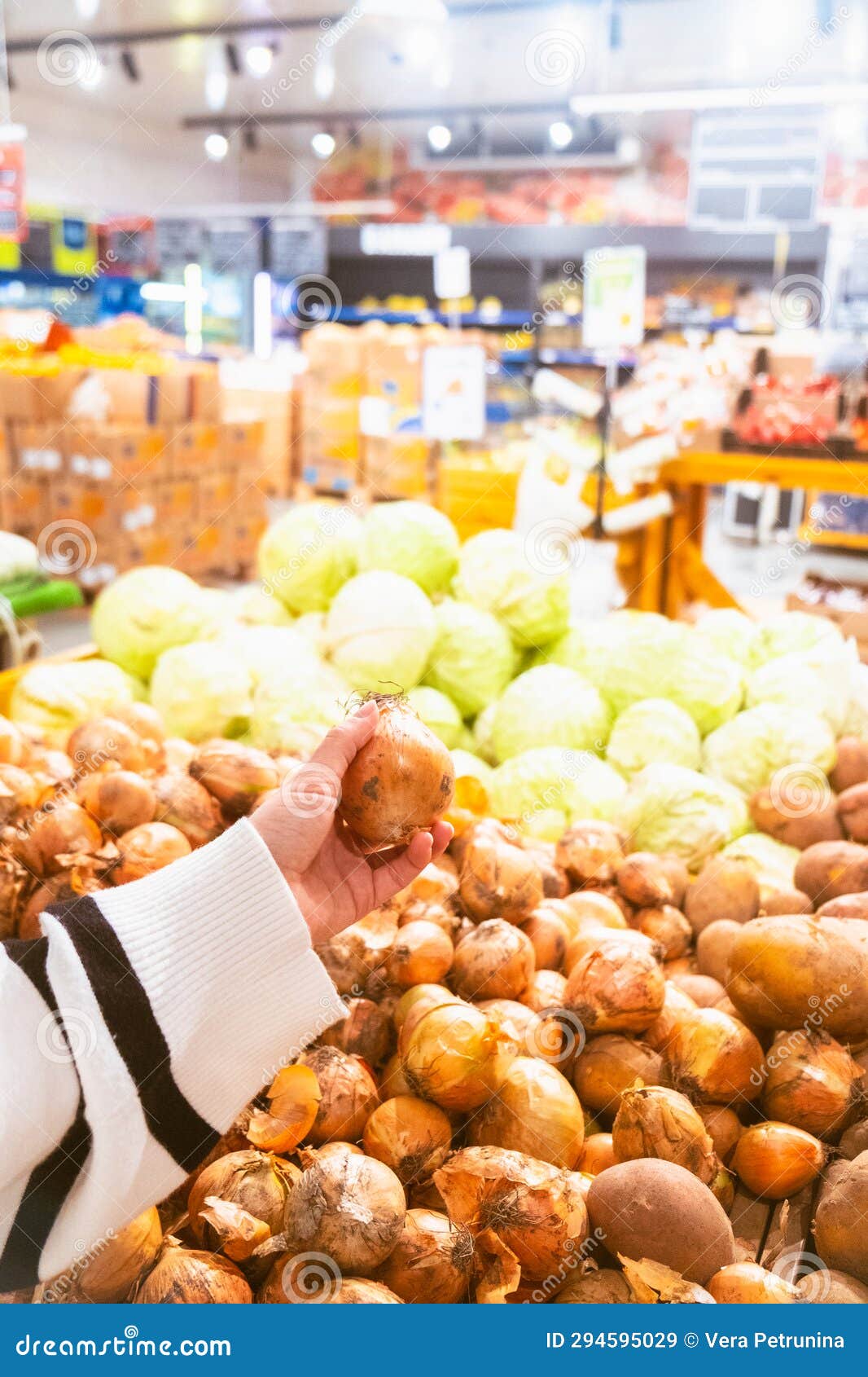 Hand Taking Onion from Grocery Store Shelf Stock Image - Image of ...