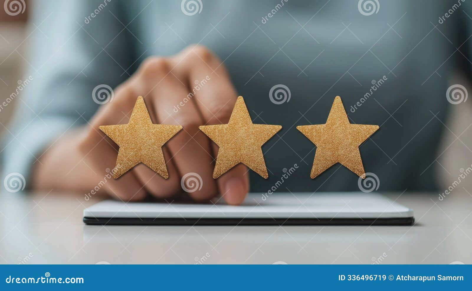 A Hand Tapping On A Digital Review Screen Displaying Star Ratings And ...